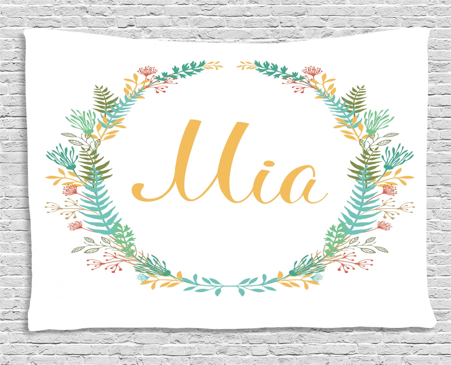 Mia Tapestry, Frame of Flowers and Ferns Pattern with Handwriting ...