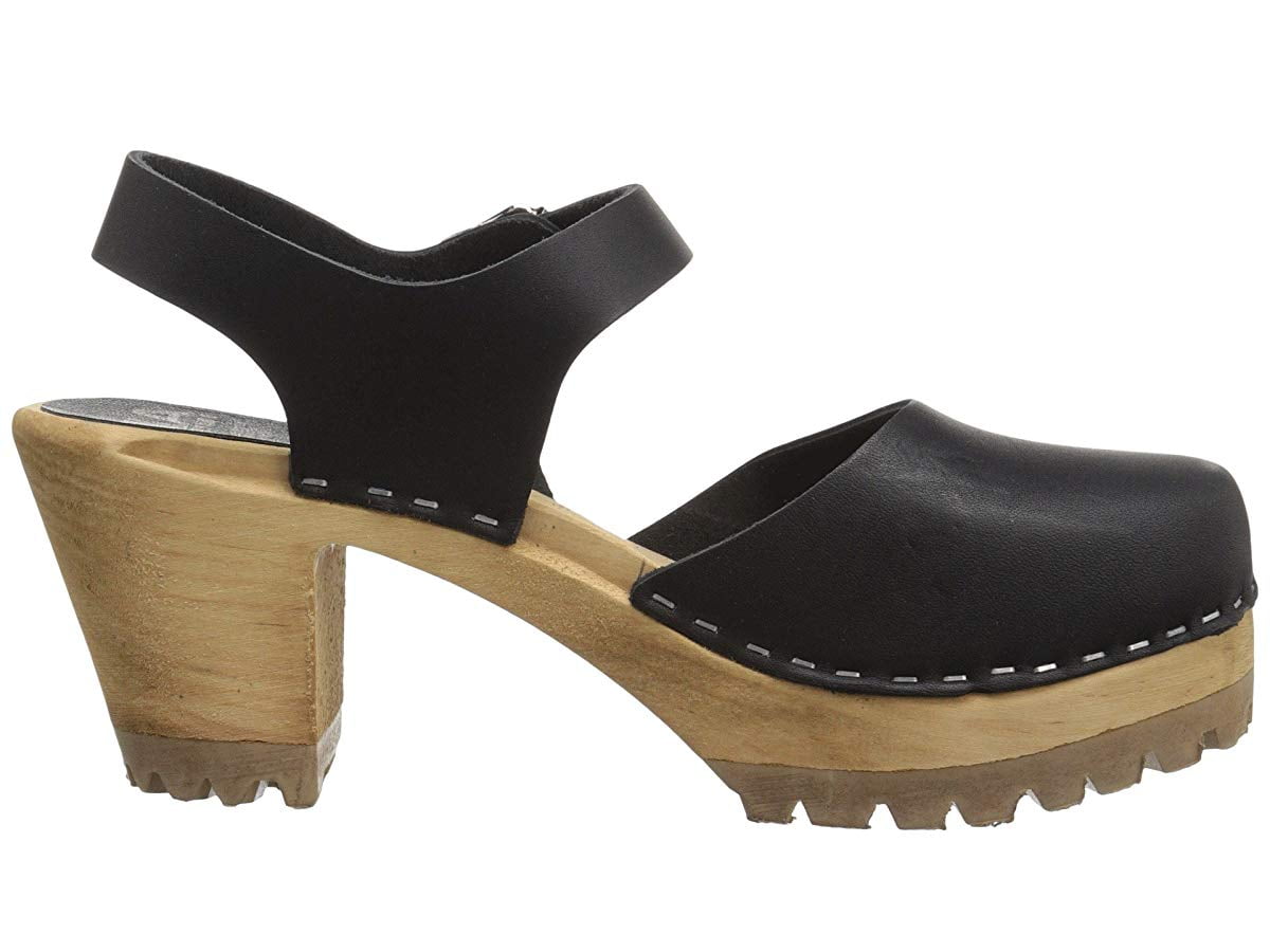 Mia Women's Abba Leather Closed Toe Ankle Strap Clogs, Wooden Platform ...