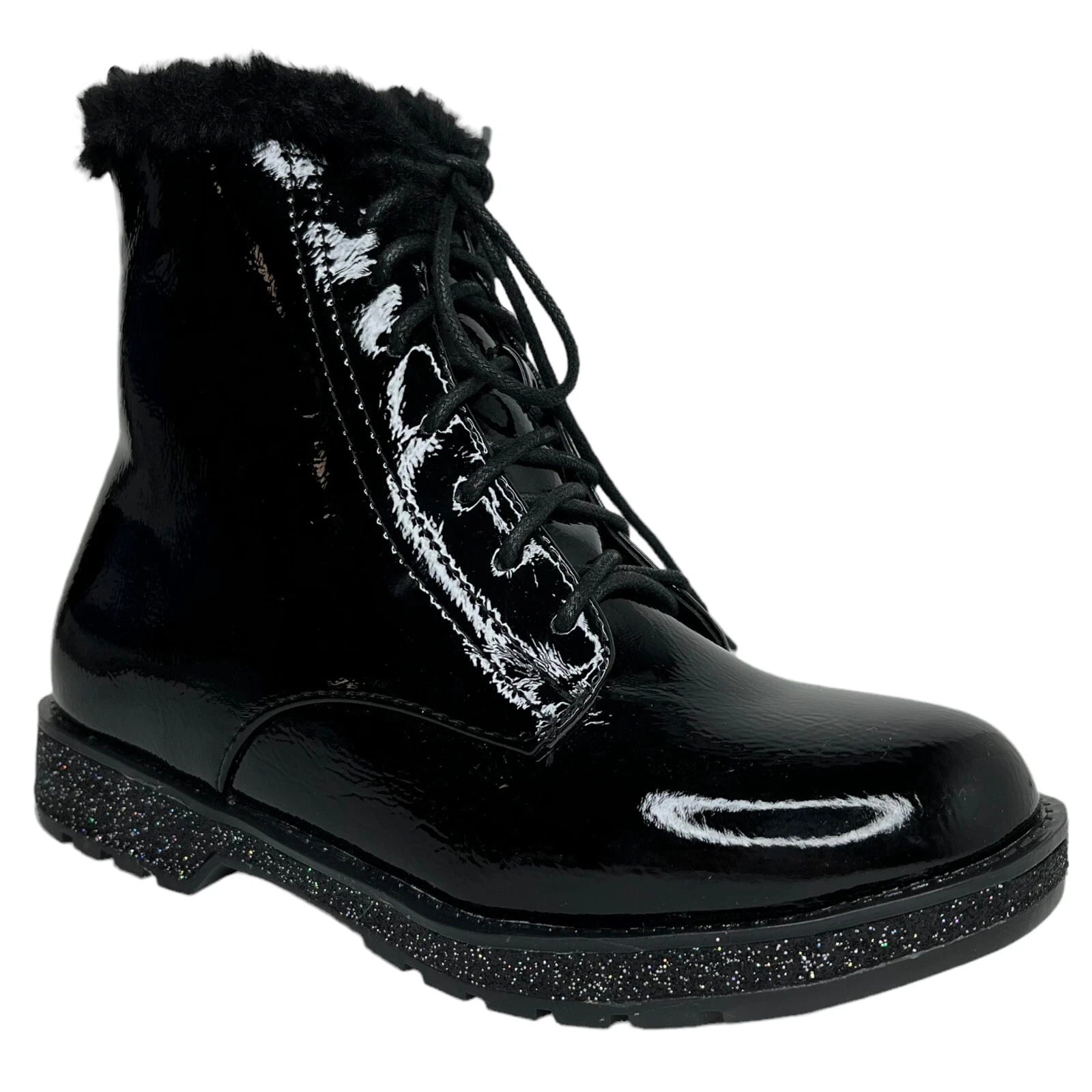 Mia Youth Girls Fashion Boot Size 1Y Black Glitter Accent Faux Fur Trim ...