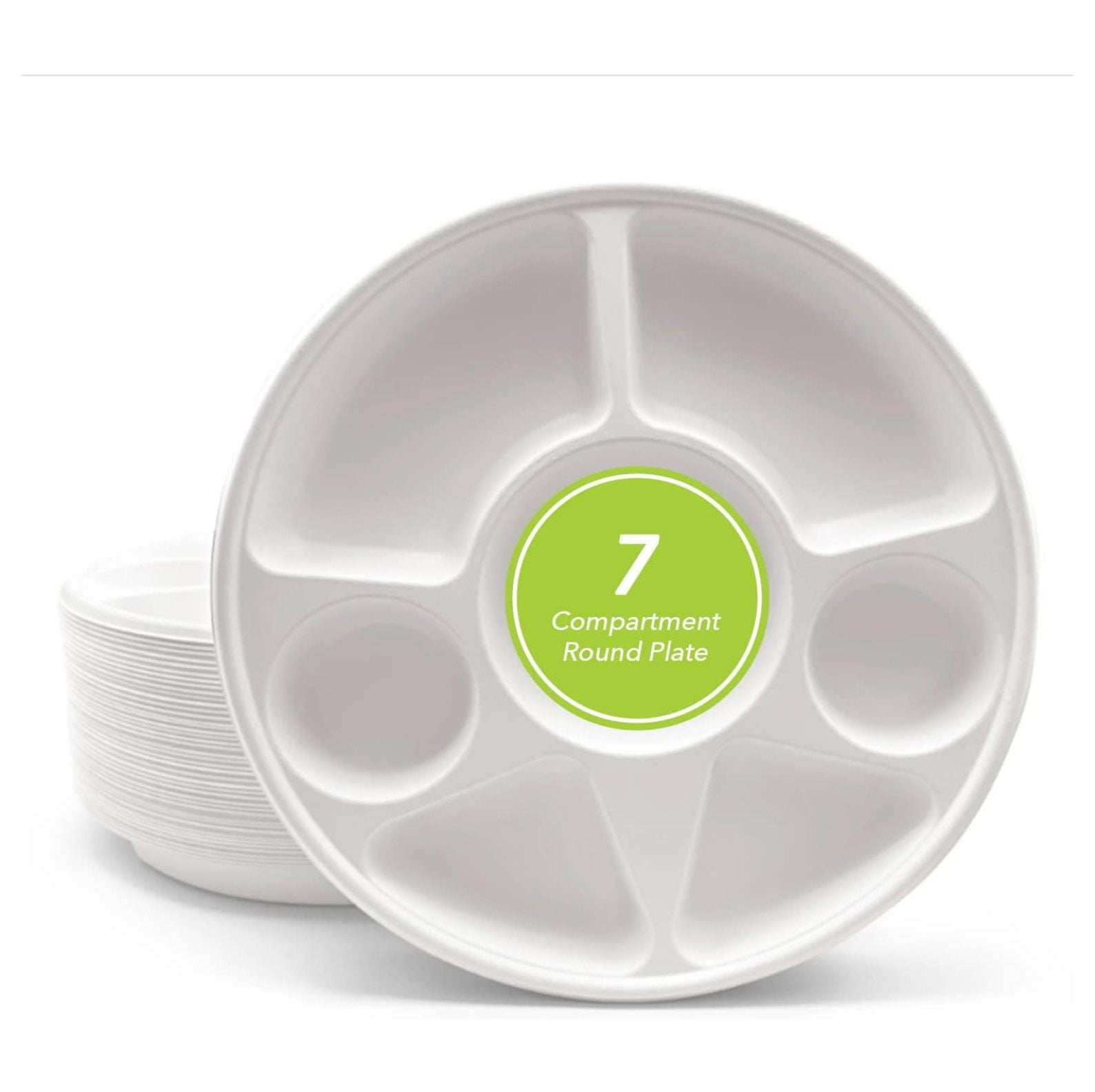 MiaHltTia 7 COMPARTMENT BAGASSE ROUND PLATE, 50 Ct. Heavy-Duty- Super ...