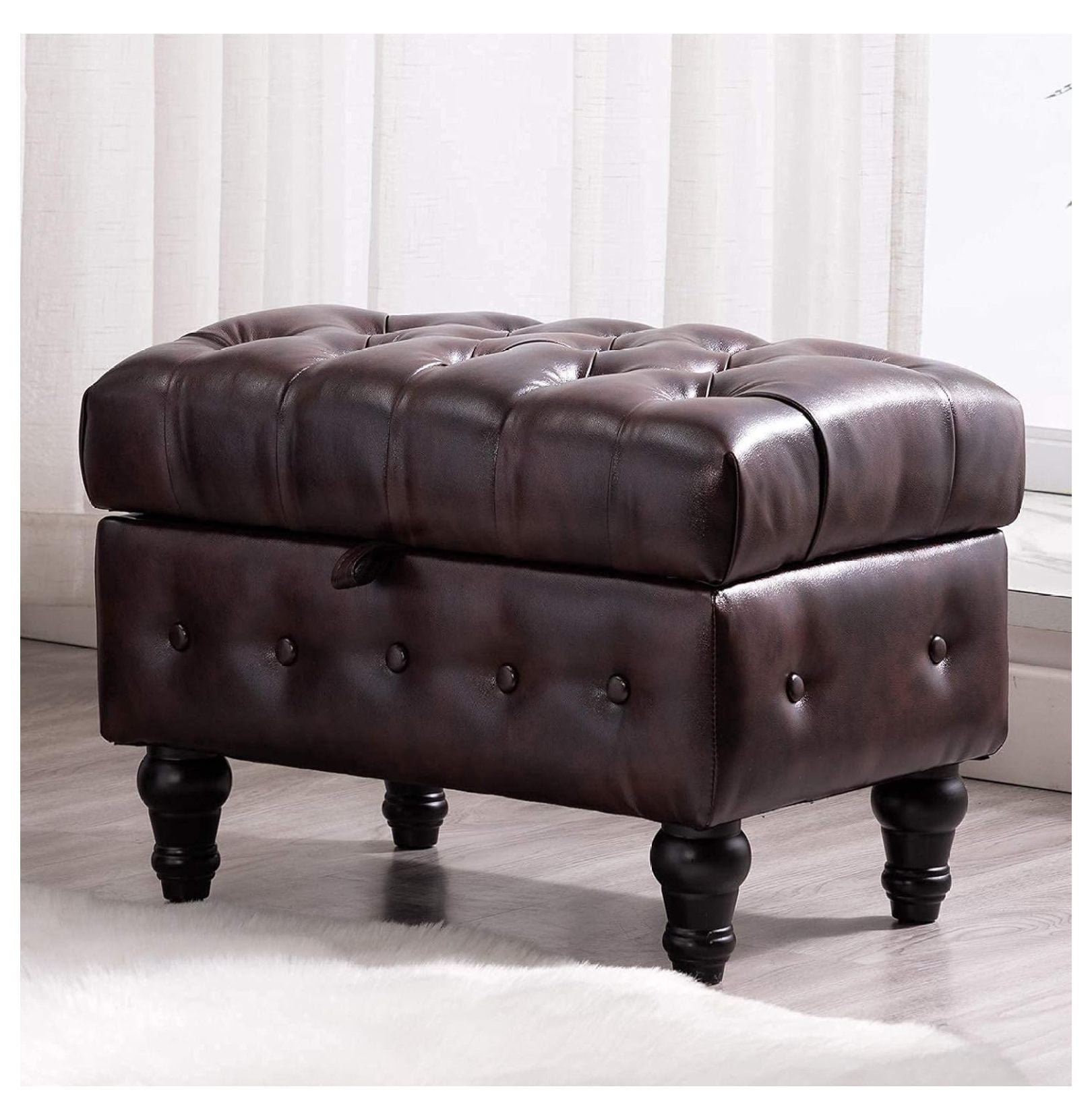 MiaHltTia Coffee Table Ottoman with Storage,Button Tufted PU Leather ...