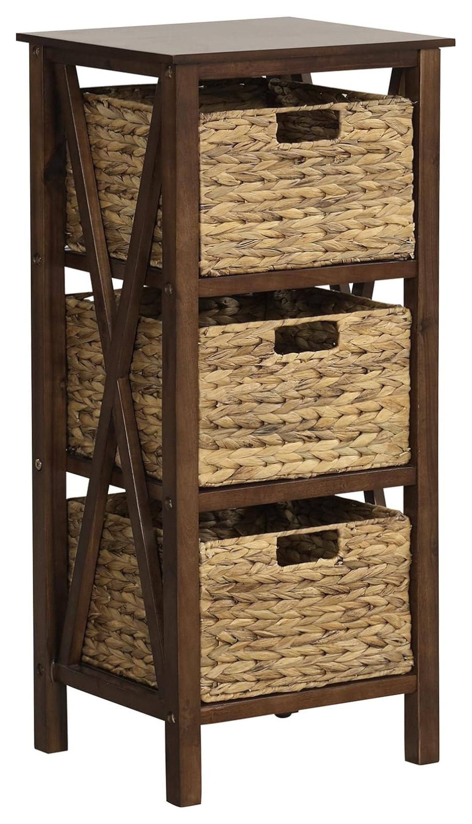 MiaHltTia Nightstand with 3 Wicker Storage Baskets, Sofa Side Table ...