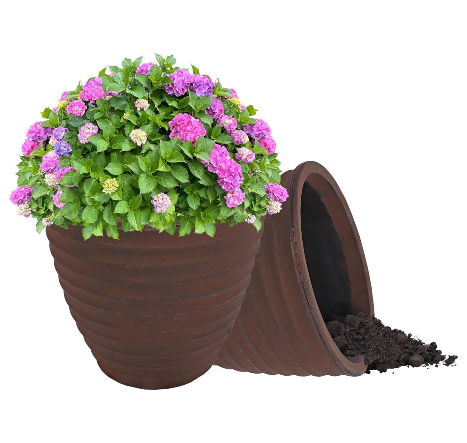 MiaHltTia Ribbed 16" Indoor/Outdoor Plant Pot - Polyresin Double-Walled ...
