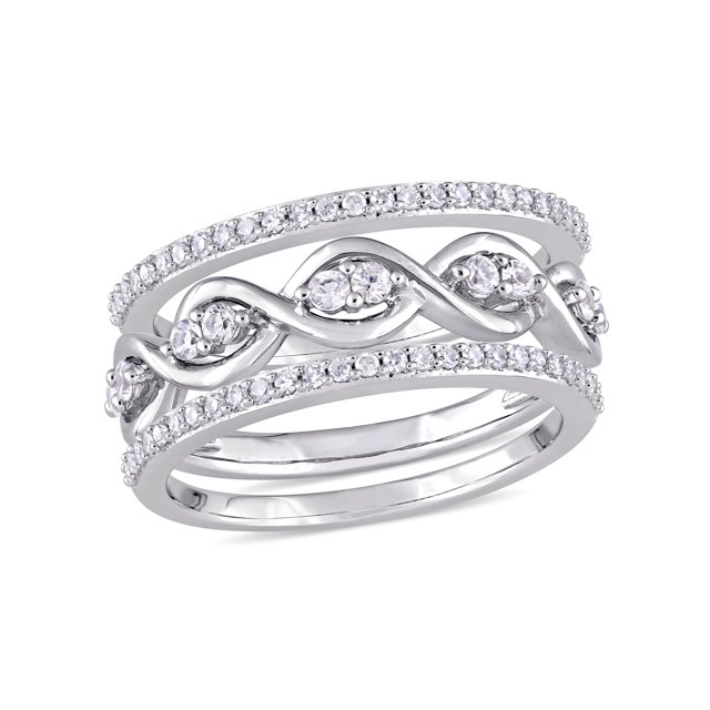 Miabella 1/3 Carat T.G.W. White Sapphire and 1/4 Carat T.W. Diamond 14k White Gold Infinity 3 ...