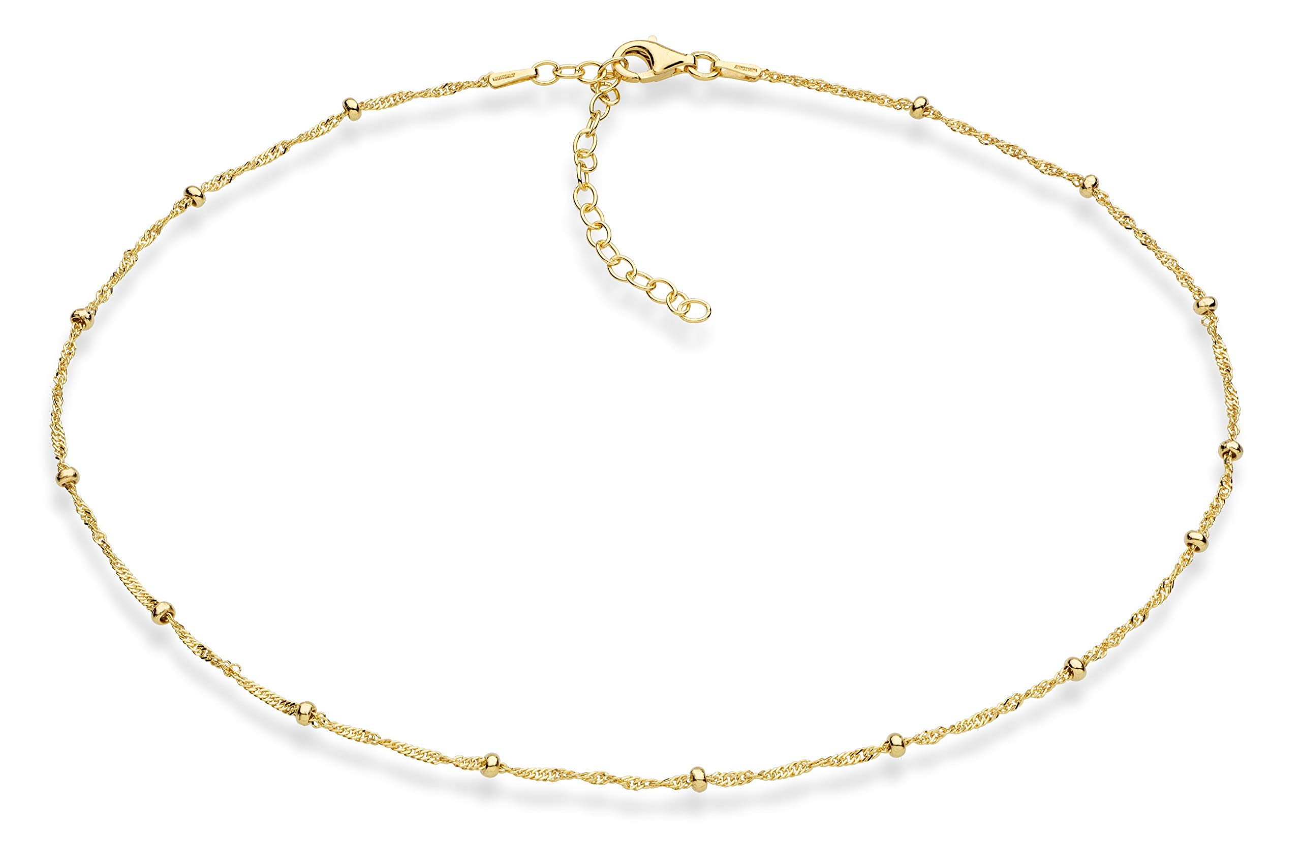 Miabella 18K Gold Over 925 Sterling Silver Figaro, Beaded Singapore, Sparkle, Cuban Link Chain ...