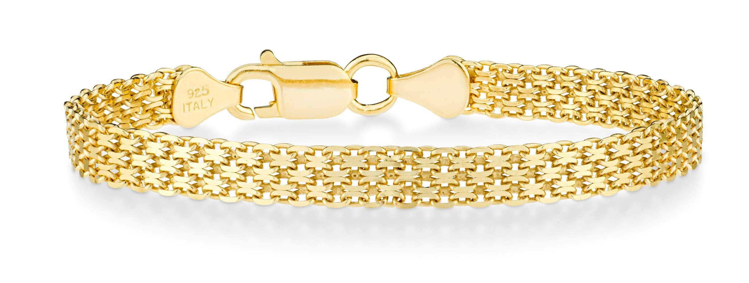 Miabella 18K Gold Over Sterling Silver Italian 6mm Solid Bismark Mesh ...