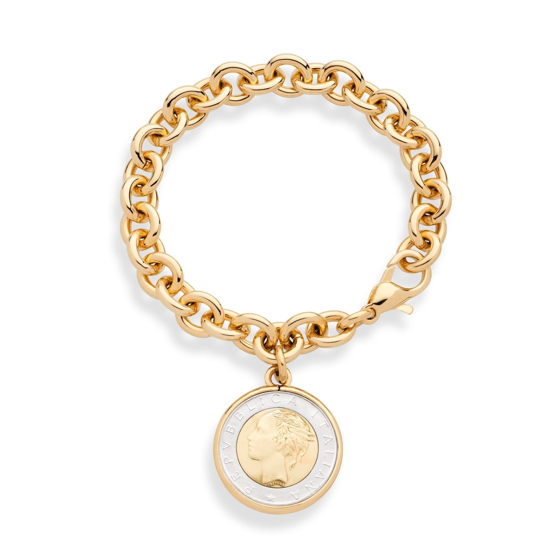 Miabella 18K Gold over Bronze Italian Genuine 500-Lira Coin Charm Rolo ...
