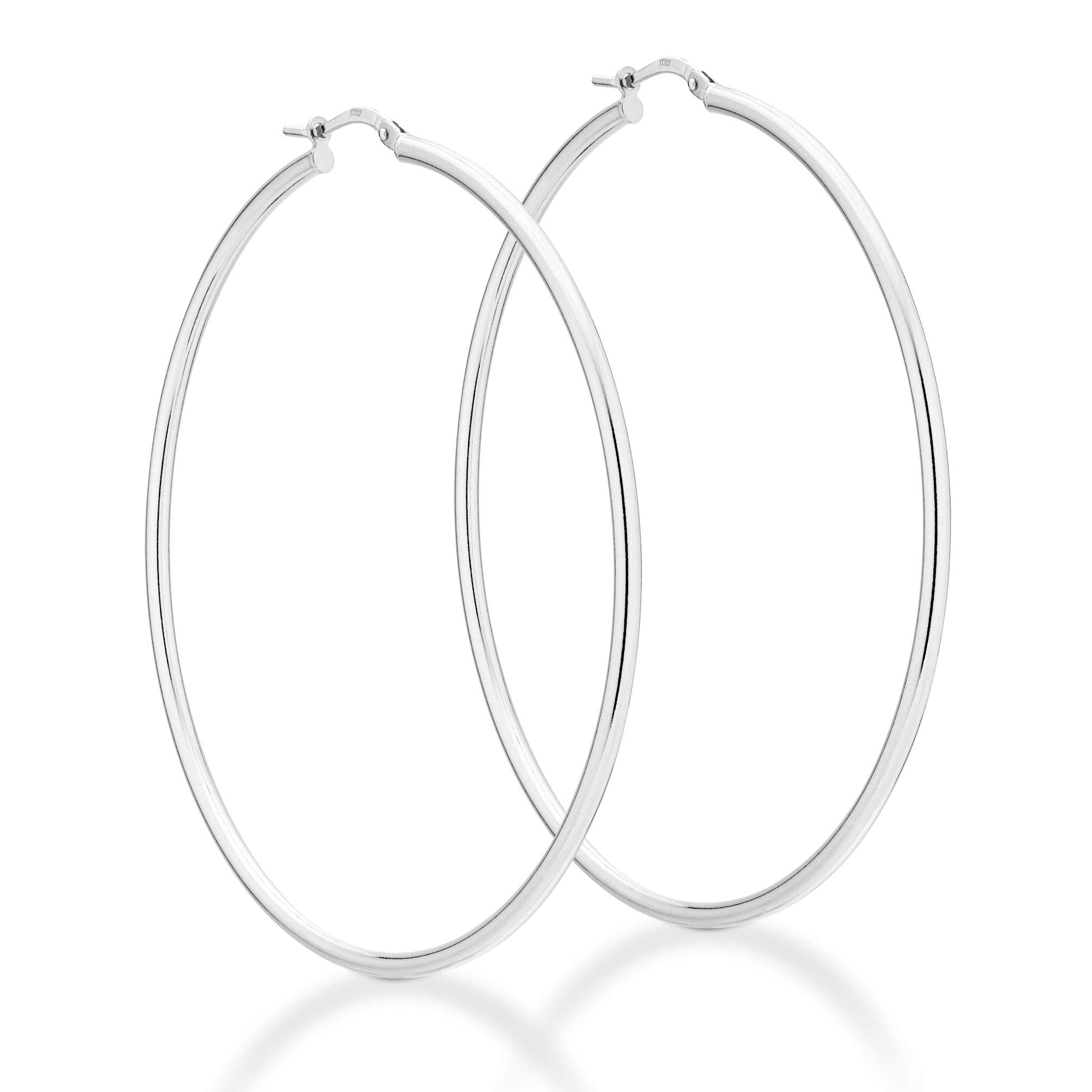 Miabella 925 Sterling Silver 2mm High Polished Round Tube Hoop Earrings ...