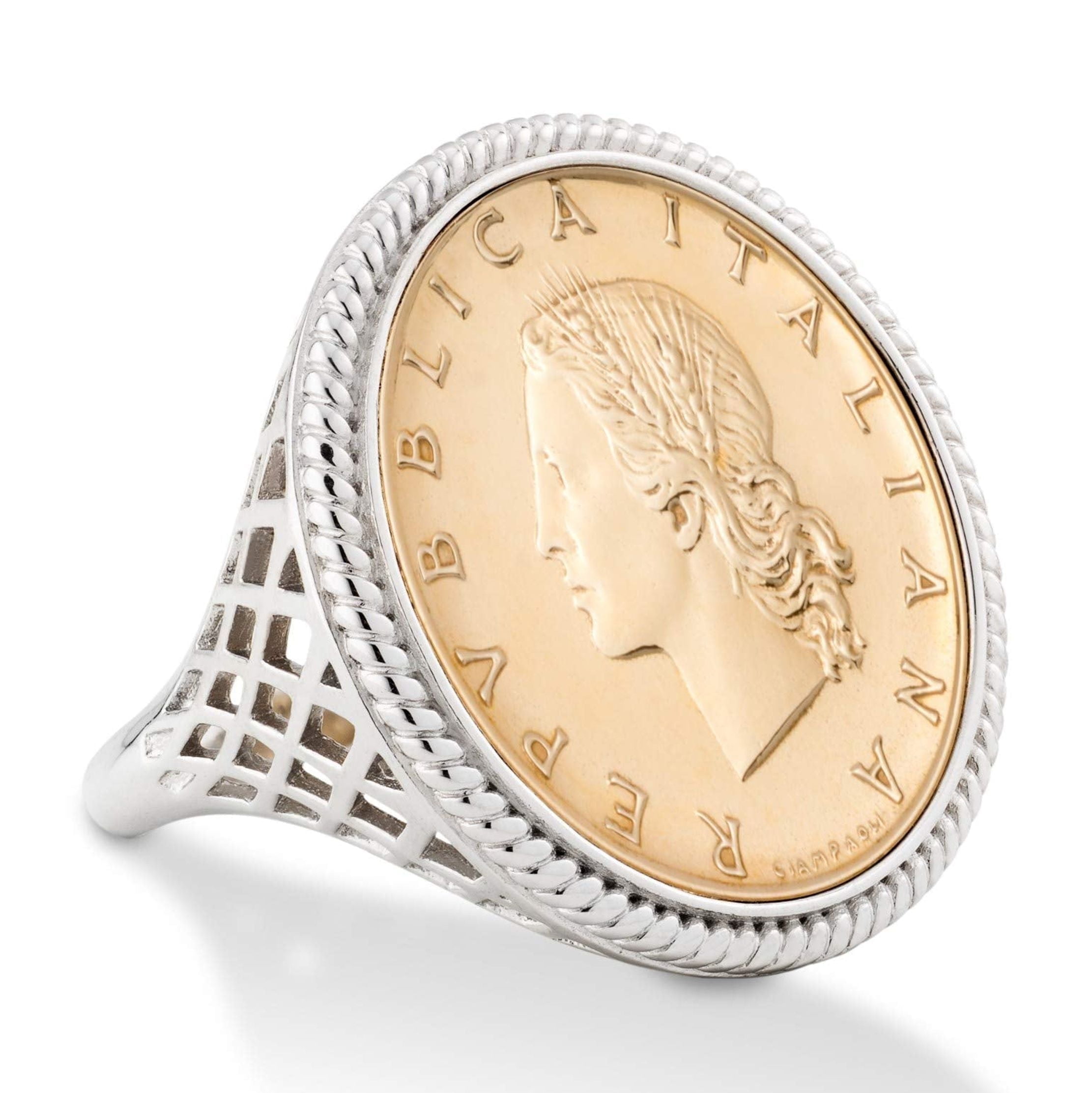 Miabella 925 Sterling Silver Genuine Italian 20-Lira Coin Rope Ring for ...