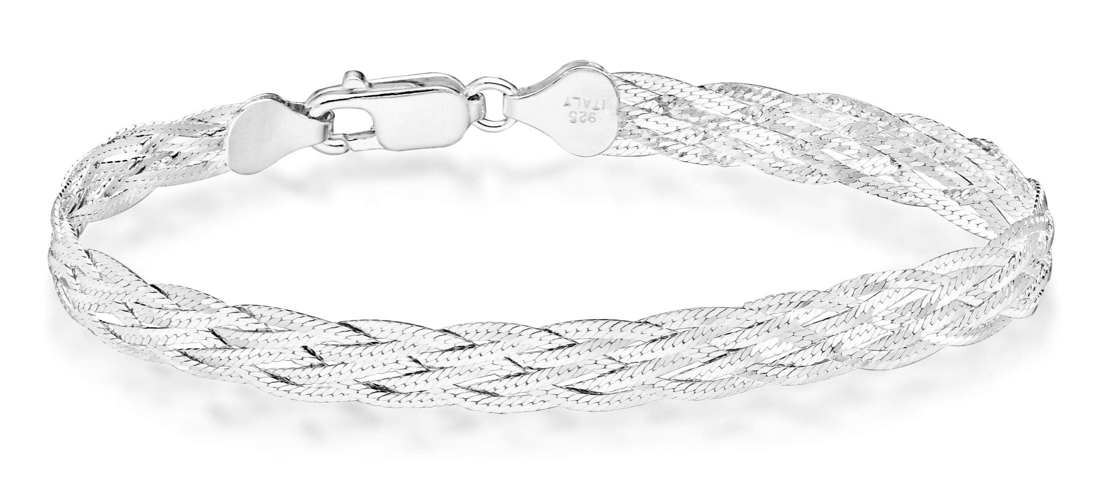 Miabella 925 Sterling Silver Italian 6-Strand Diamond-Cut 7mm Braided ...