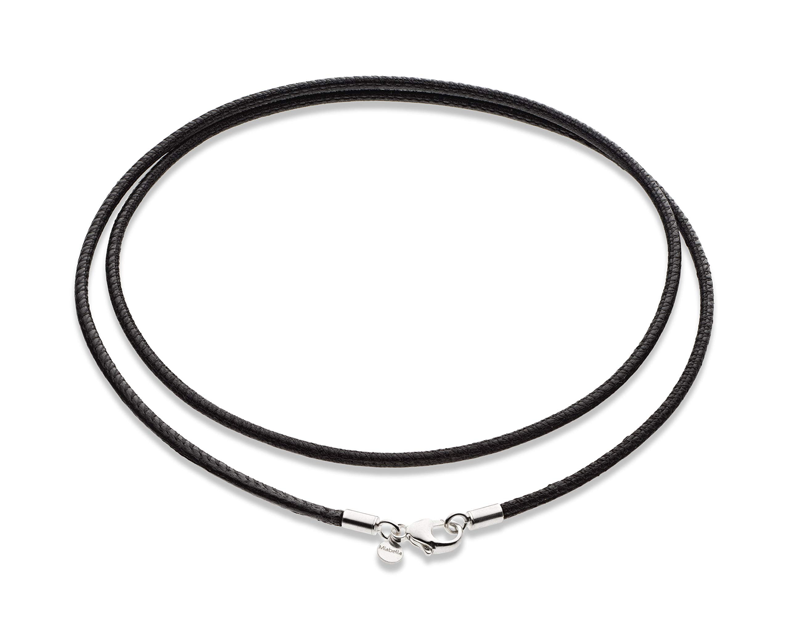 Miabella Genuine 2mm Black or Brown Italian Leather Cord Chain Necklace ...