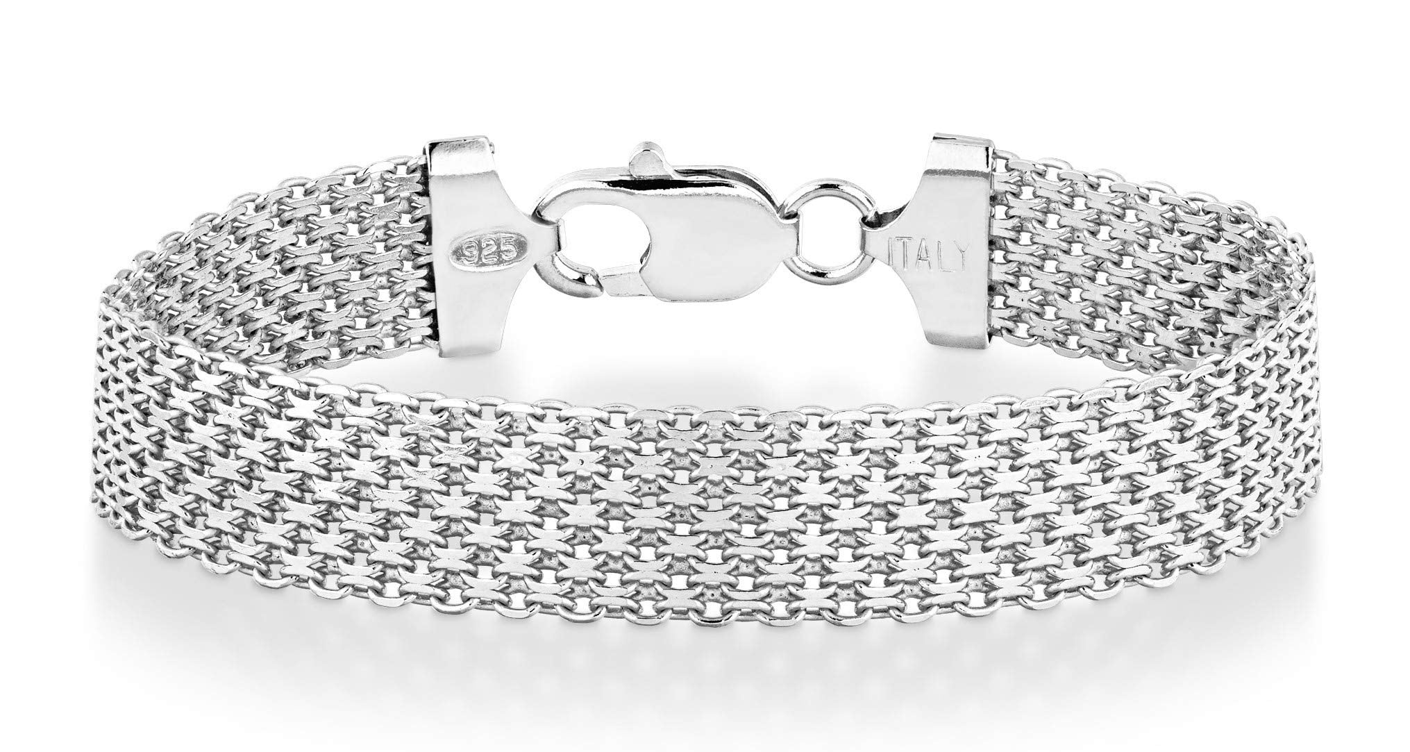 Miabella Solid 925 Sterling Silver Italian 12mm Mesh Link Chain ...