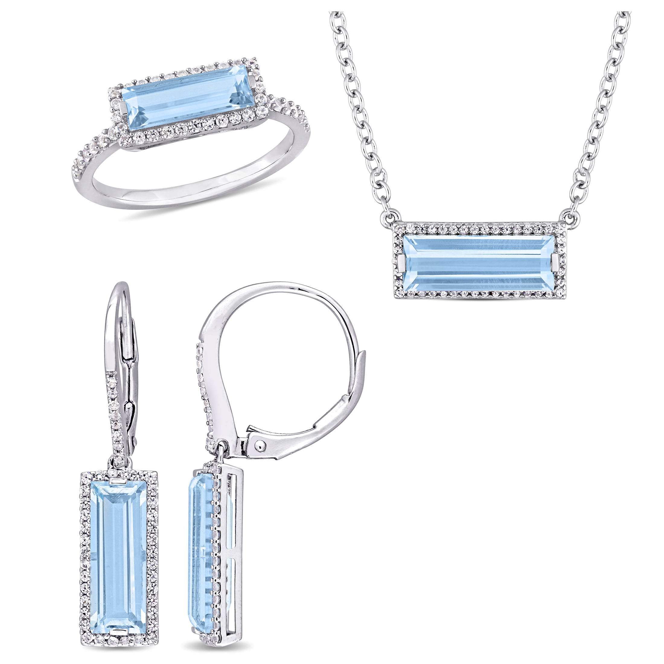 Miabella Women's 11-1/2 Carat T.G.W. Baguette-Cut Sky-Blue Topaz White Sapphire Sterling Silver ...