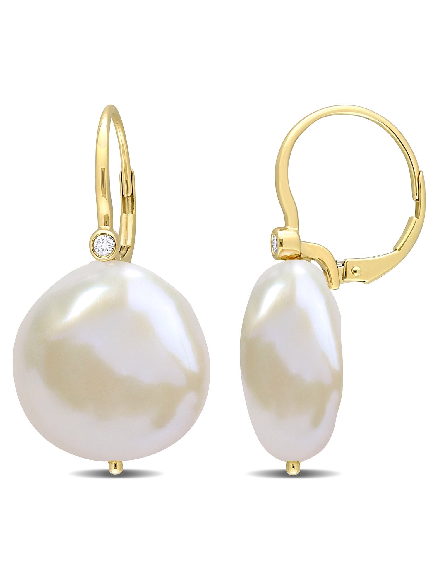 Everly Women's Cultured Pearl and Diamond 14k Yellow Gold Earrings ...