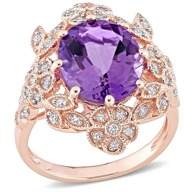 Miabella Womens 4 Ct Oval Cut Amethyst And 1 4 Ct Round Cut Diamond