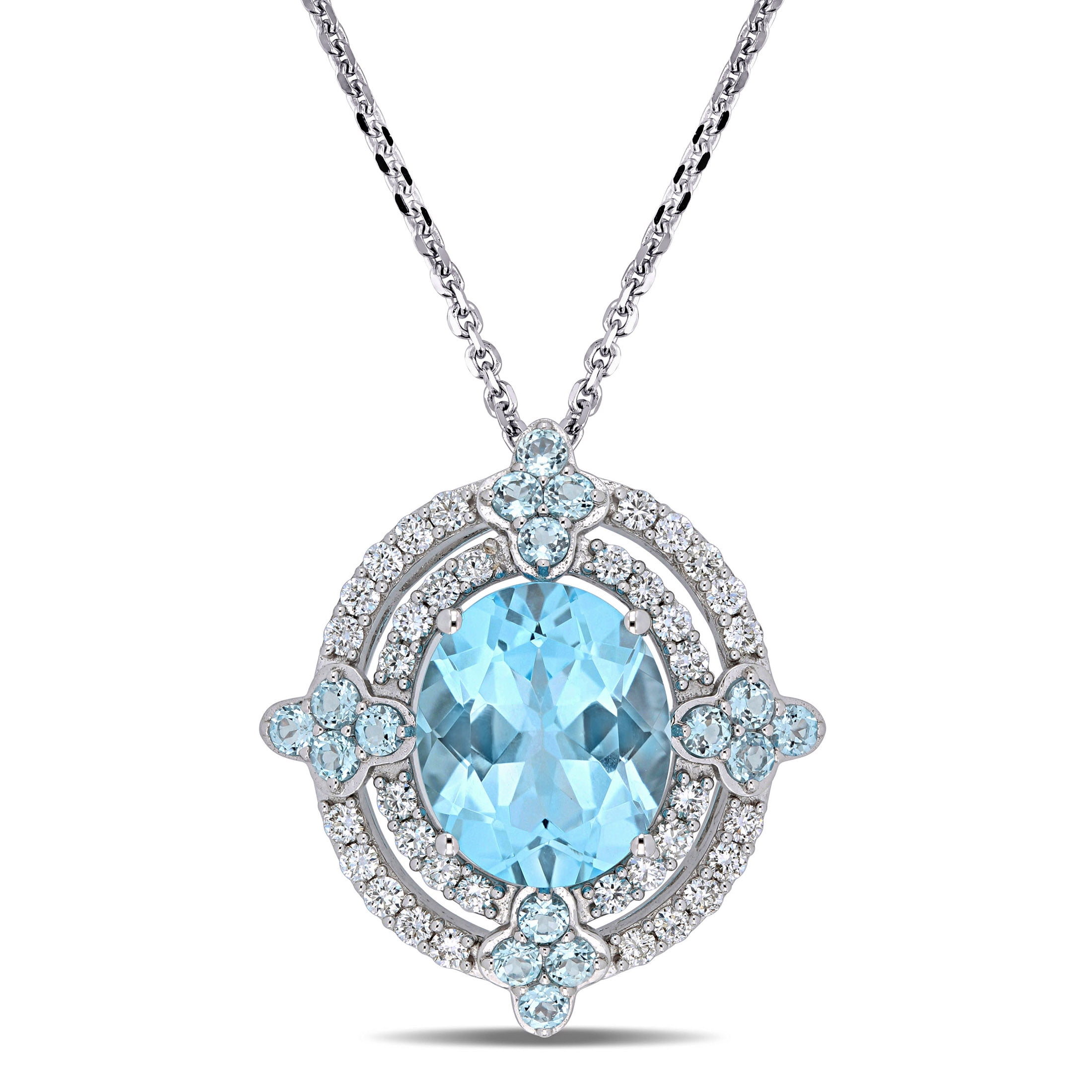 Miabella Women's 6-1/5 Carat T.G.W. Oval-Cut & Round-Cut Sky Blue Topaz & 1/2 Carat T.W. Diamond ...