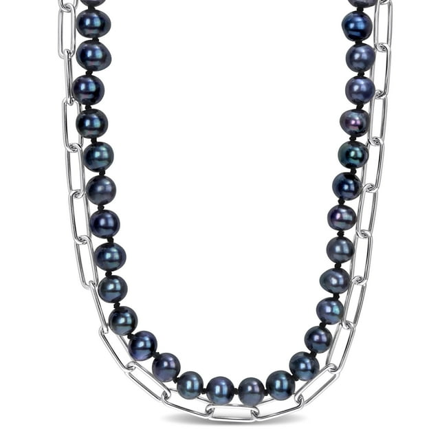 Miabella Womens 7 7 5mm Black Freshwater Cultured Pearl Sterling