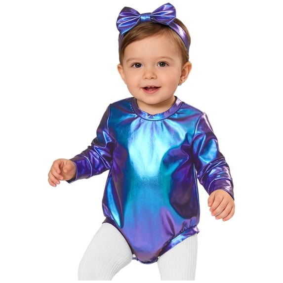 Miaeowve Baby Girl Birthday Outfit Shiny Metallic Romper Long Sleeve ...