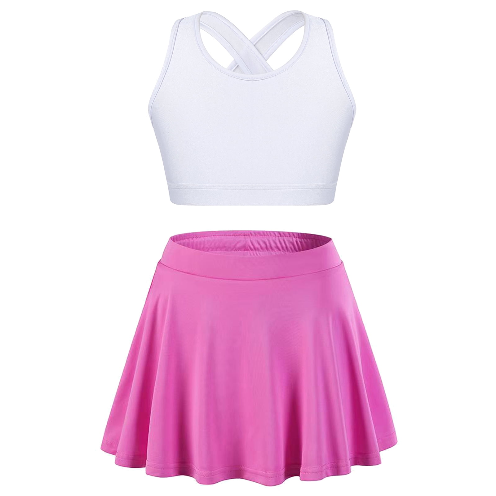 Miaeowve Girls Dance Crop Tops with Flared Skater Skirts Set Gymnastics ...
