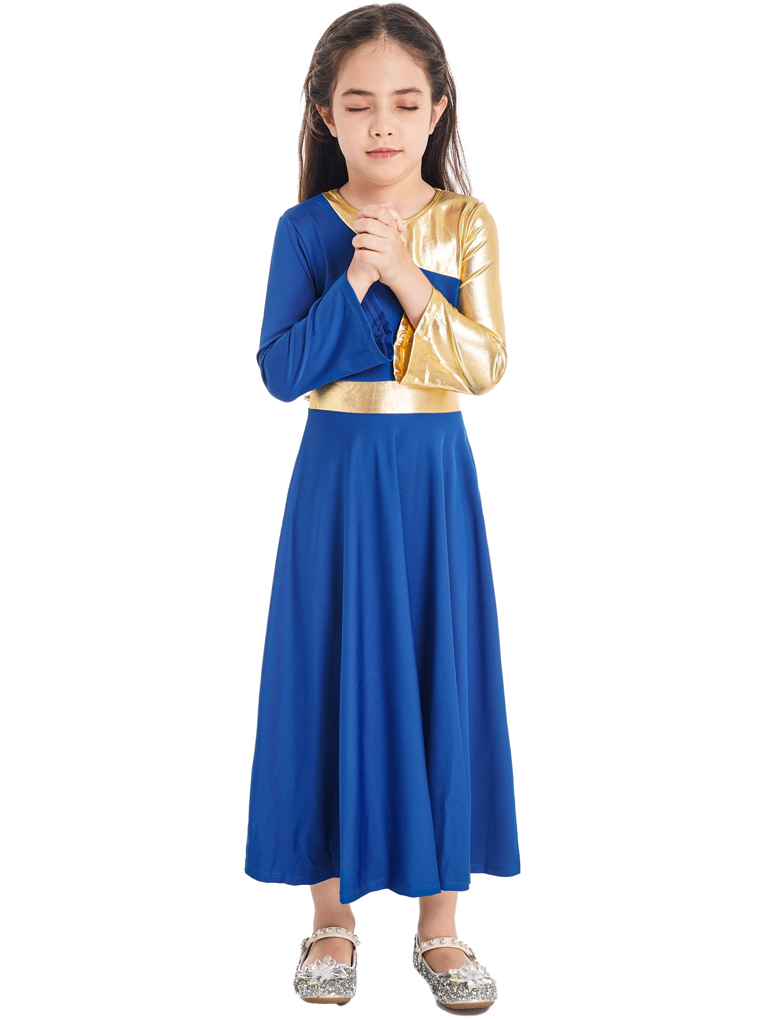 Miaeowve Girls Metallic Gold Color Block Praise Dance Dress Liturgical ...
