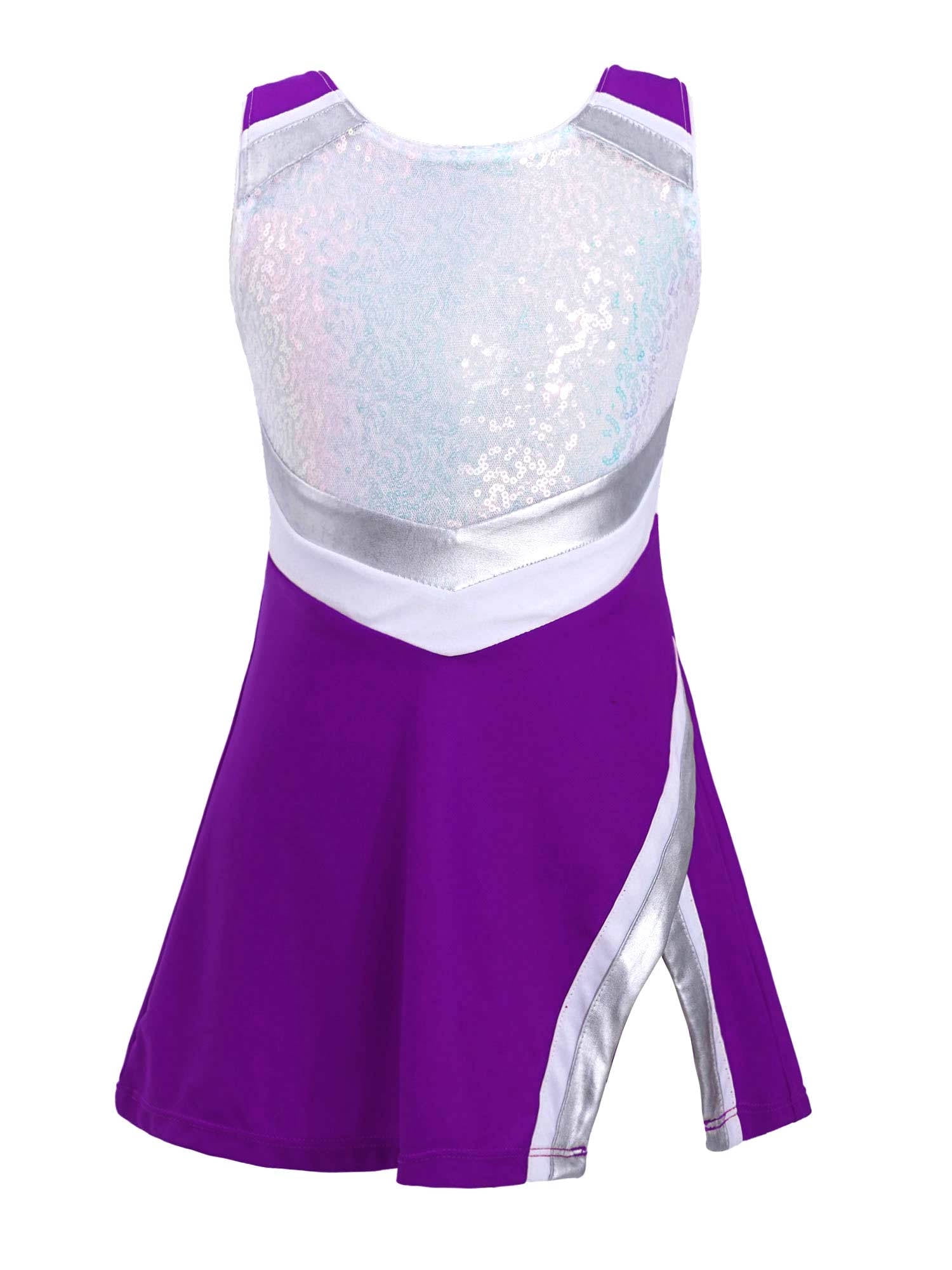 Miaeowve Kids Girls Cheerleading Outfit Cheer Leader Uniform Sparkly Sequin Dance Dress and ...