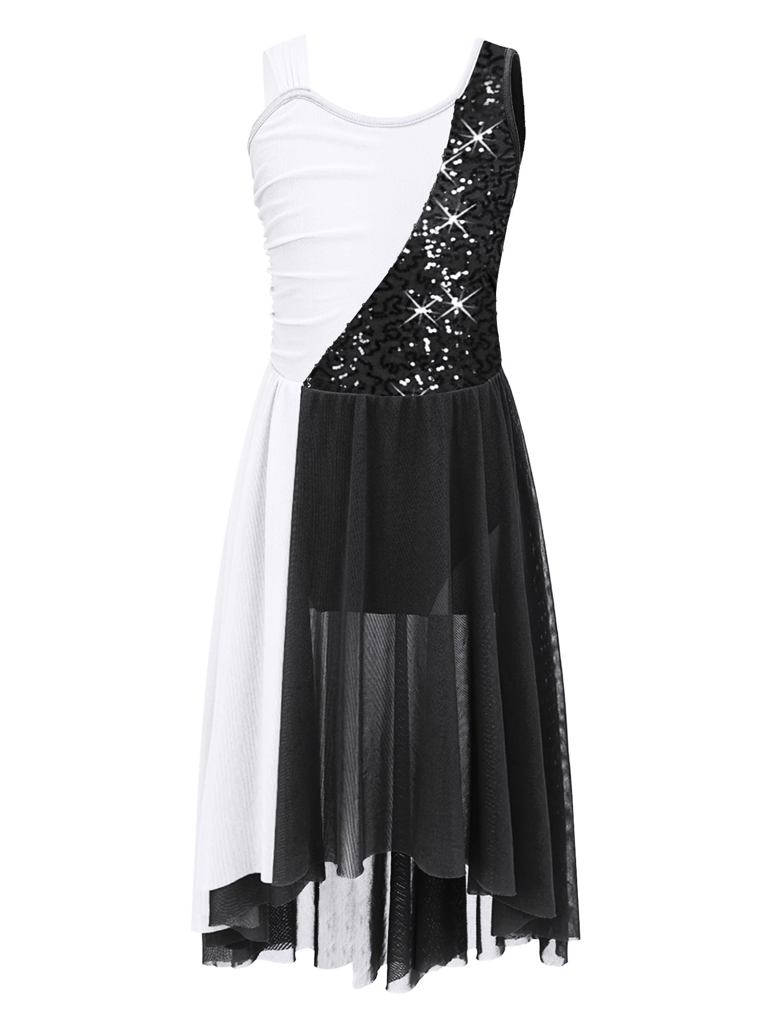 Miaeowve Kids Girls Sequins Lyrical Dance Dress Color Block ...