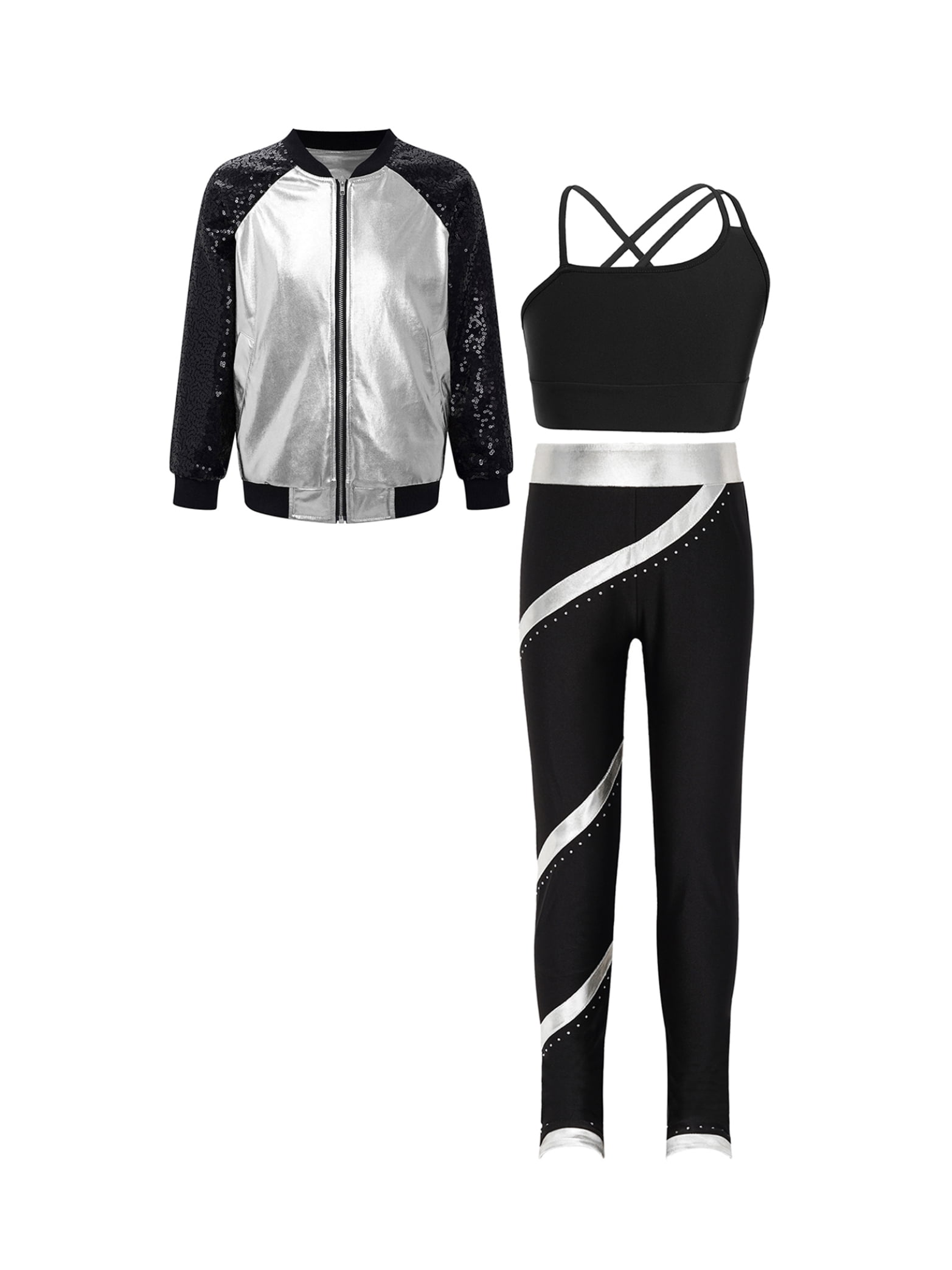 Miaeowve Kids Girls Sport Tracksuit Streetwear Shiny Metallic Jacket ...