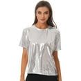 Miaeowve Women's Shiny Metallic Short Sleeve T Shirt Slim Fit Crew Neck ...