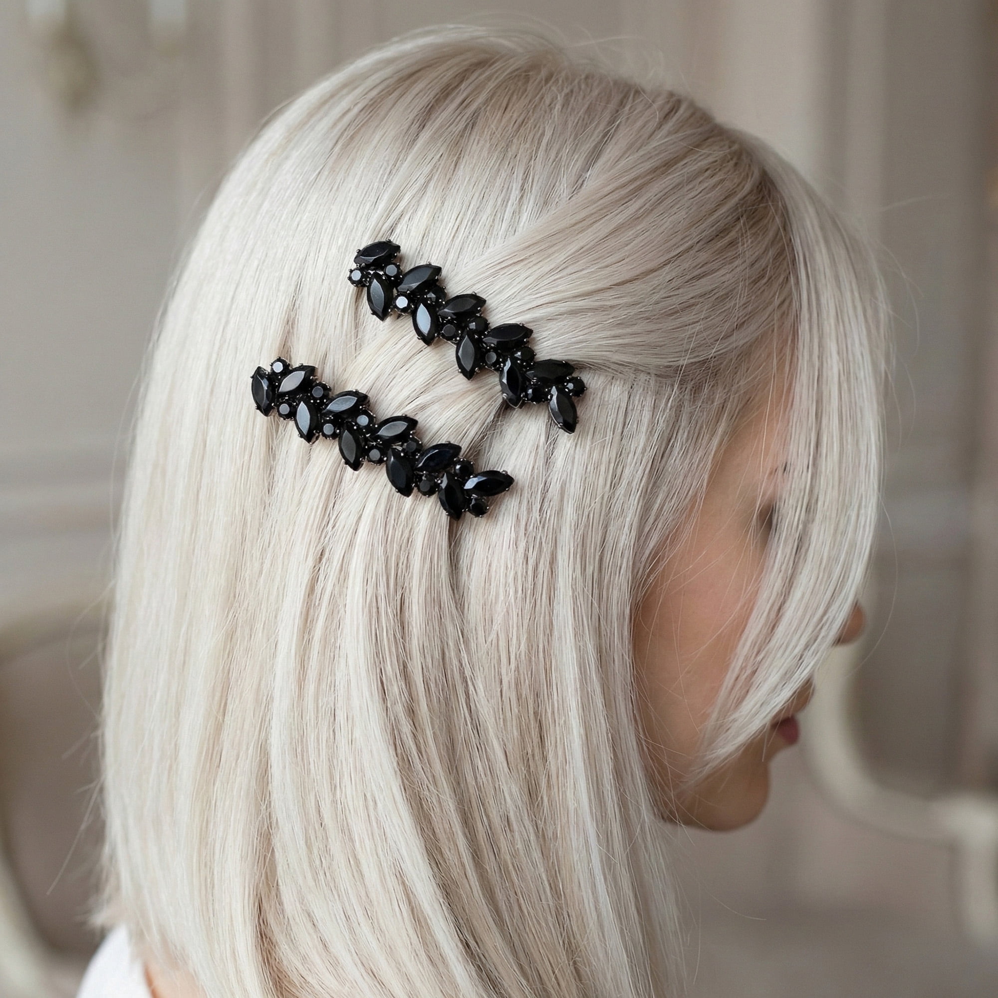 Miallo Chic Black Crystal Hair Clips 2PK, Modern Marquise Rhinestone ...