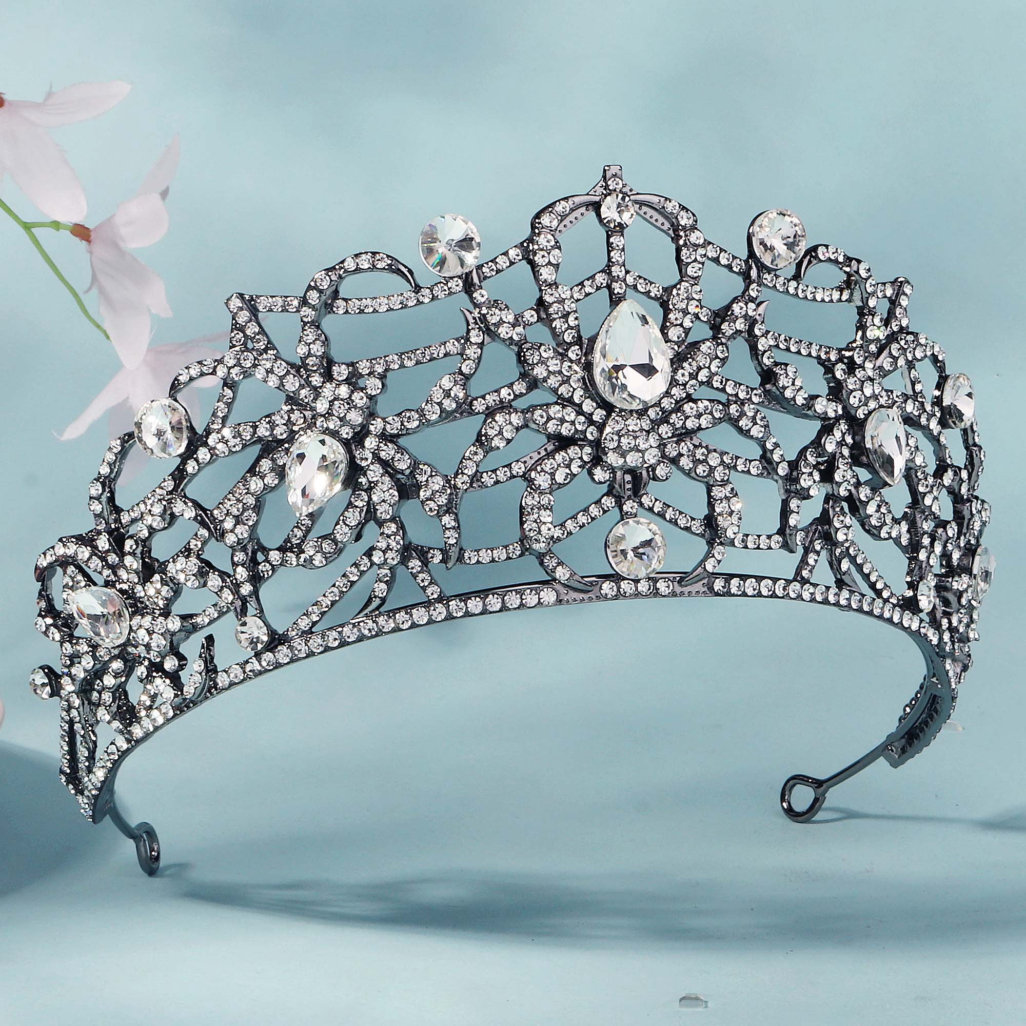 Miallo Elegant Black Gold Queen Crown, Vintage Gunmetal Rhinestone ...