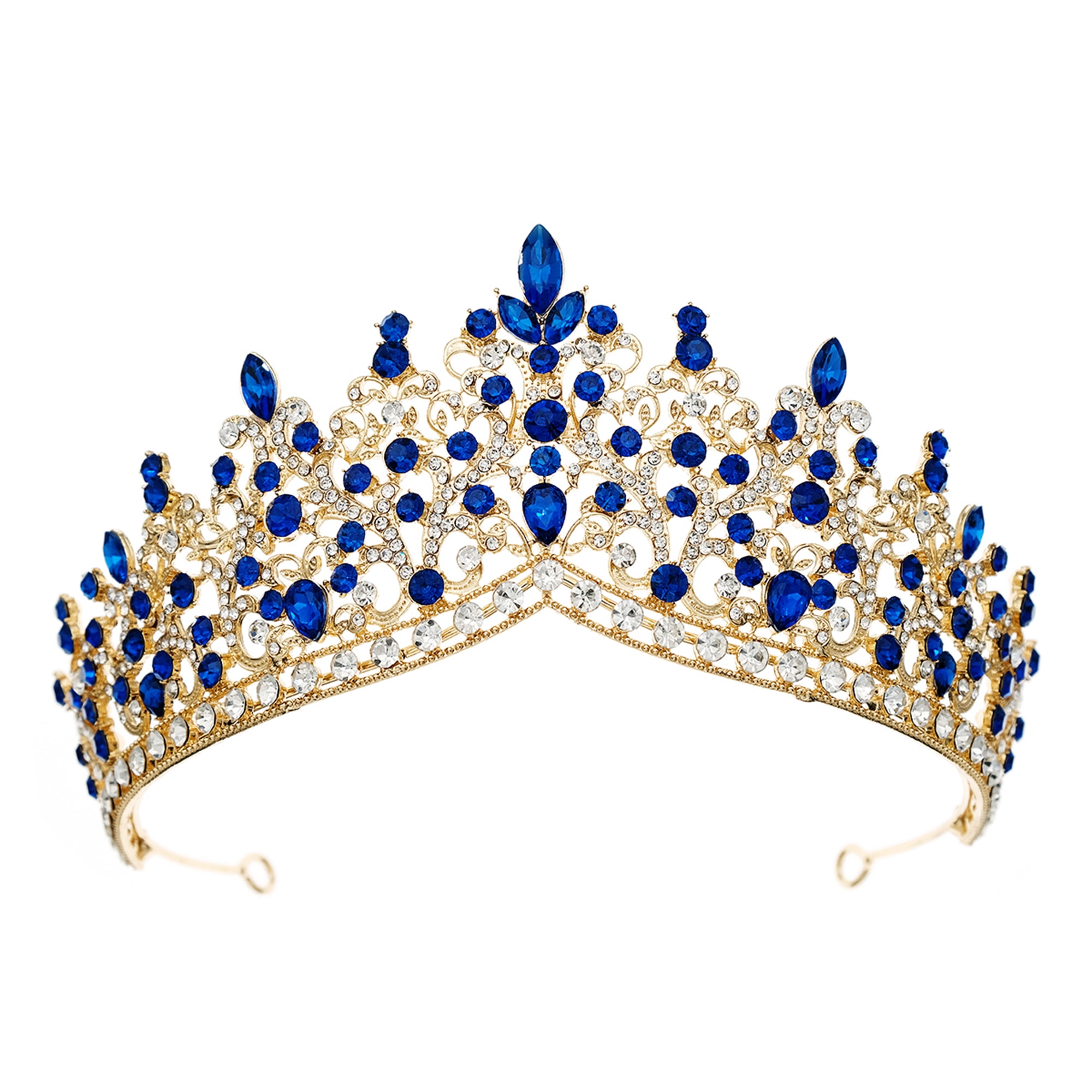 Miallo Elegant Gold and Blue Princess Tiara, Sparkling Birthday Crown ...