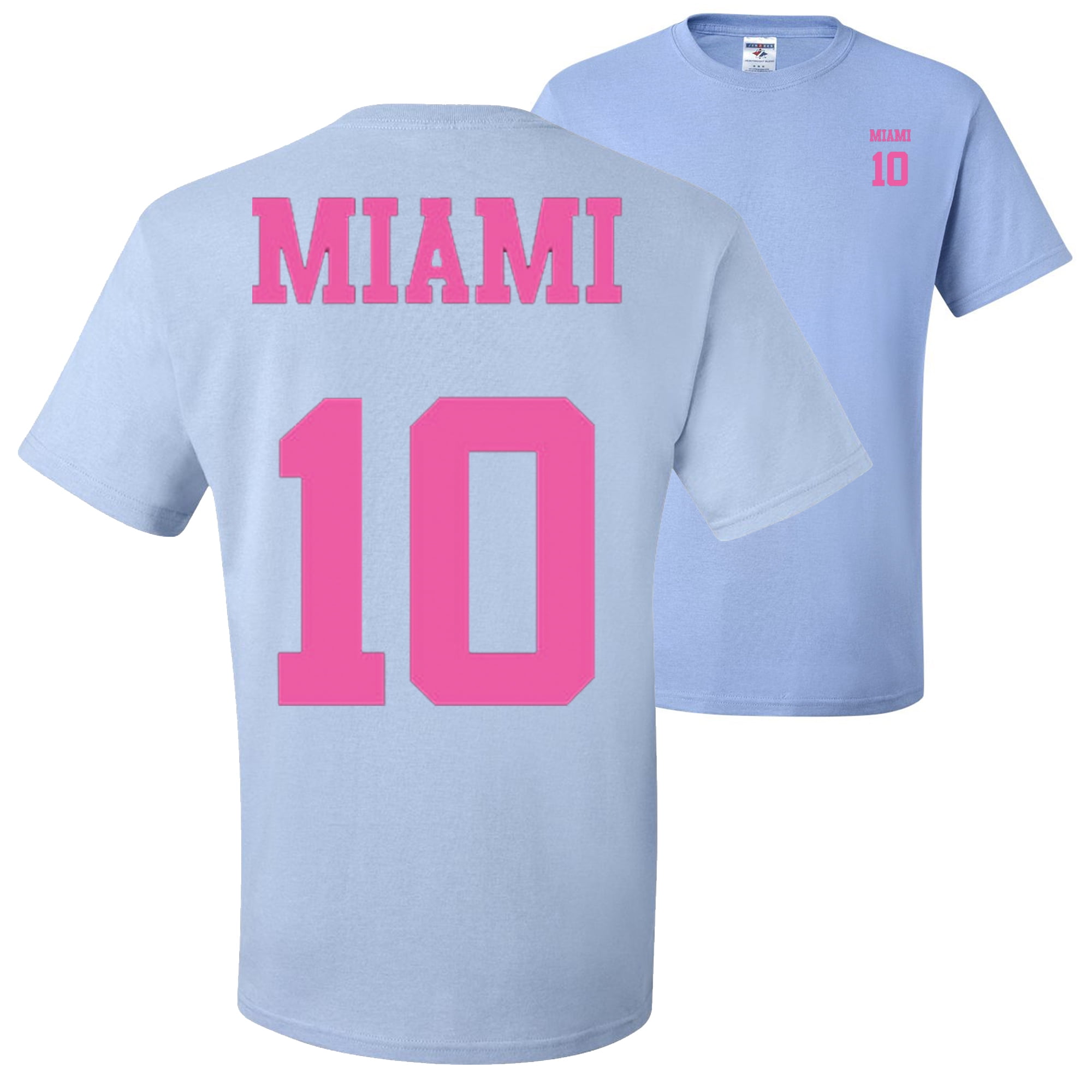 Miami 10 Soccer Lover FRONT AND BACK Mens T-shirts , Light Blue, Medium ...