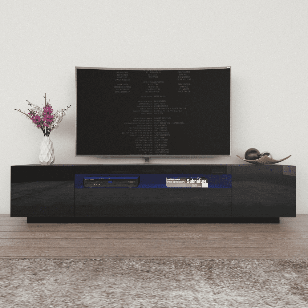 Miami 200 Modern High Gloss TV Stand for 90" TVs, 79" Entertainment Center with LED Lights and ...