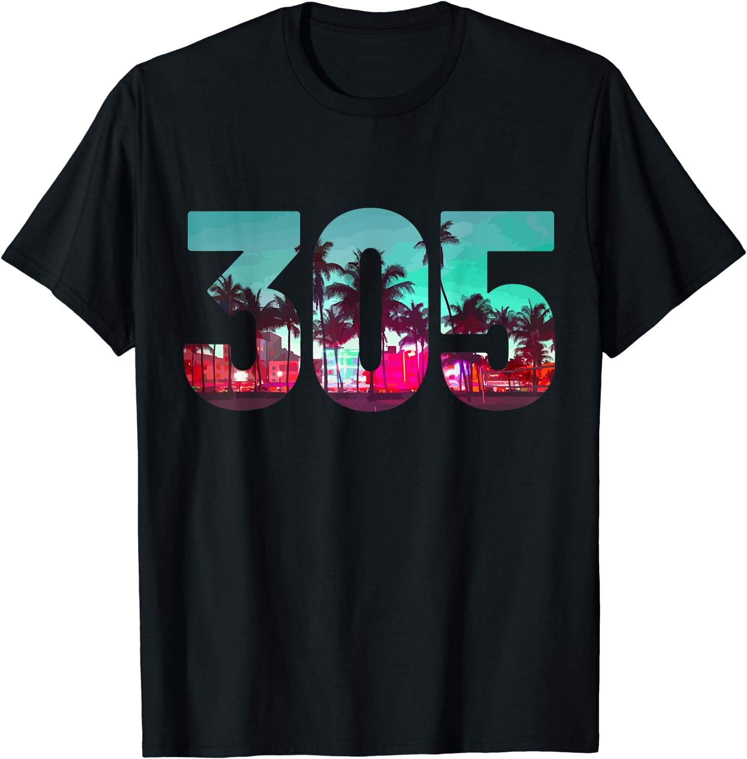 Miami 305 Area Code Florida Vintage Palm Trees Pride Retro T-Shirt ...