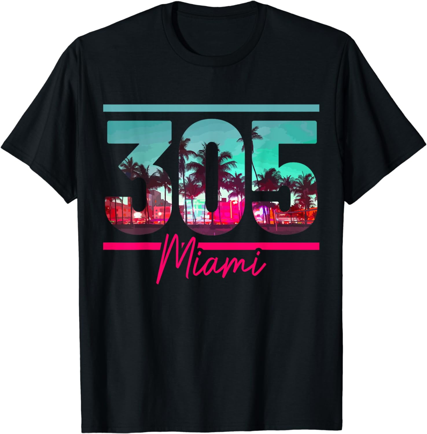 Miami 305 Area Code Florida Vintage Palm Trees Pride Retro T-Shirt ...