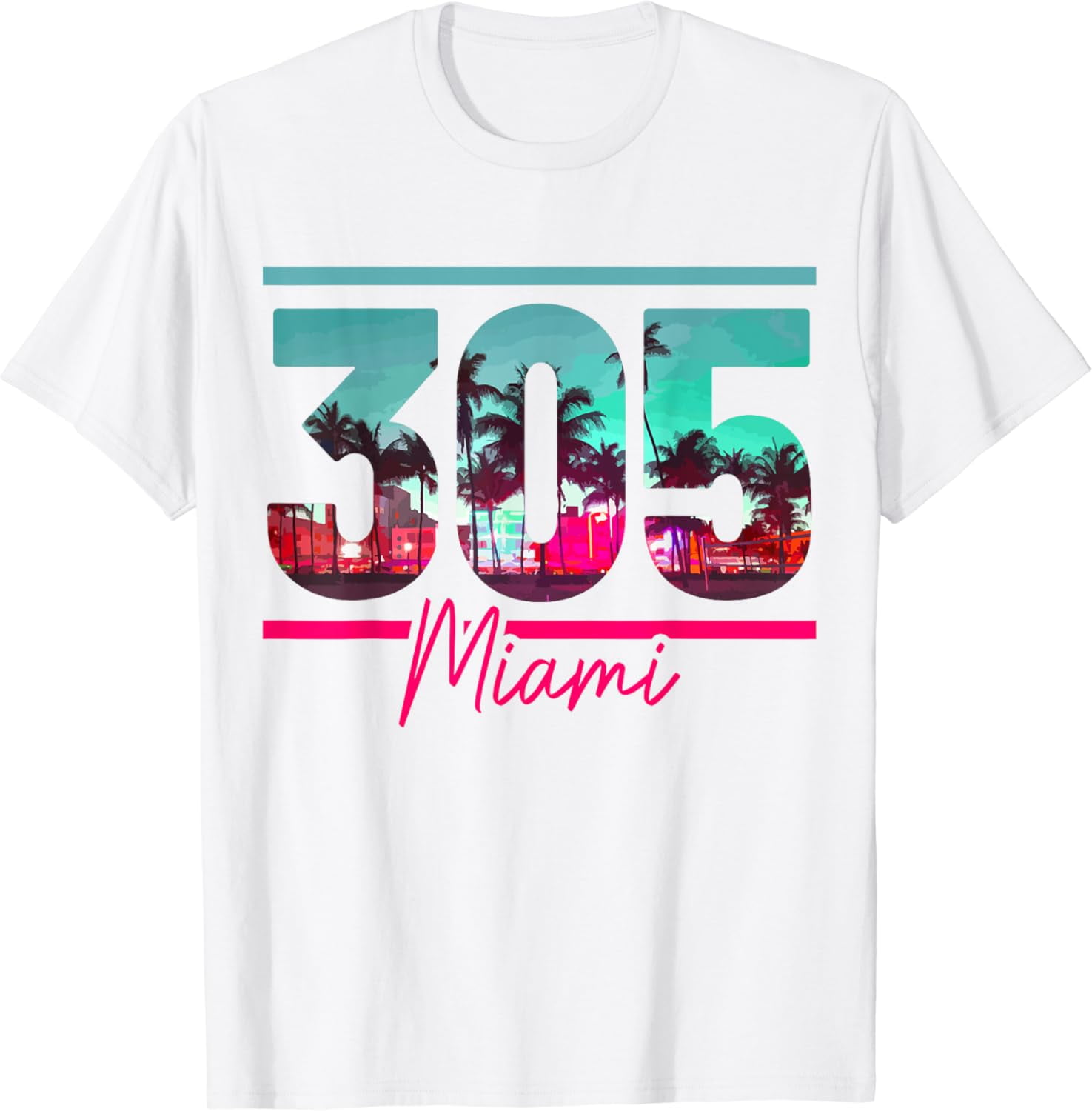 Miami 305 Area Code Florida Vintage Palm Trees Pride Retro T-Shirt ...