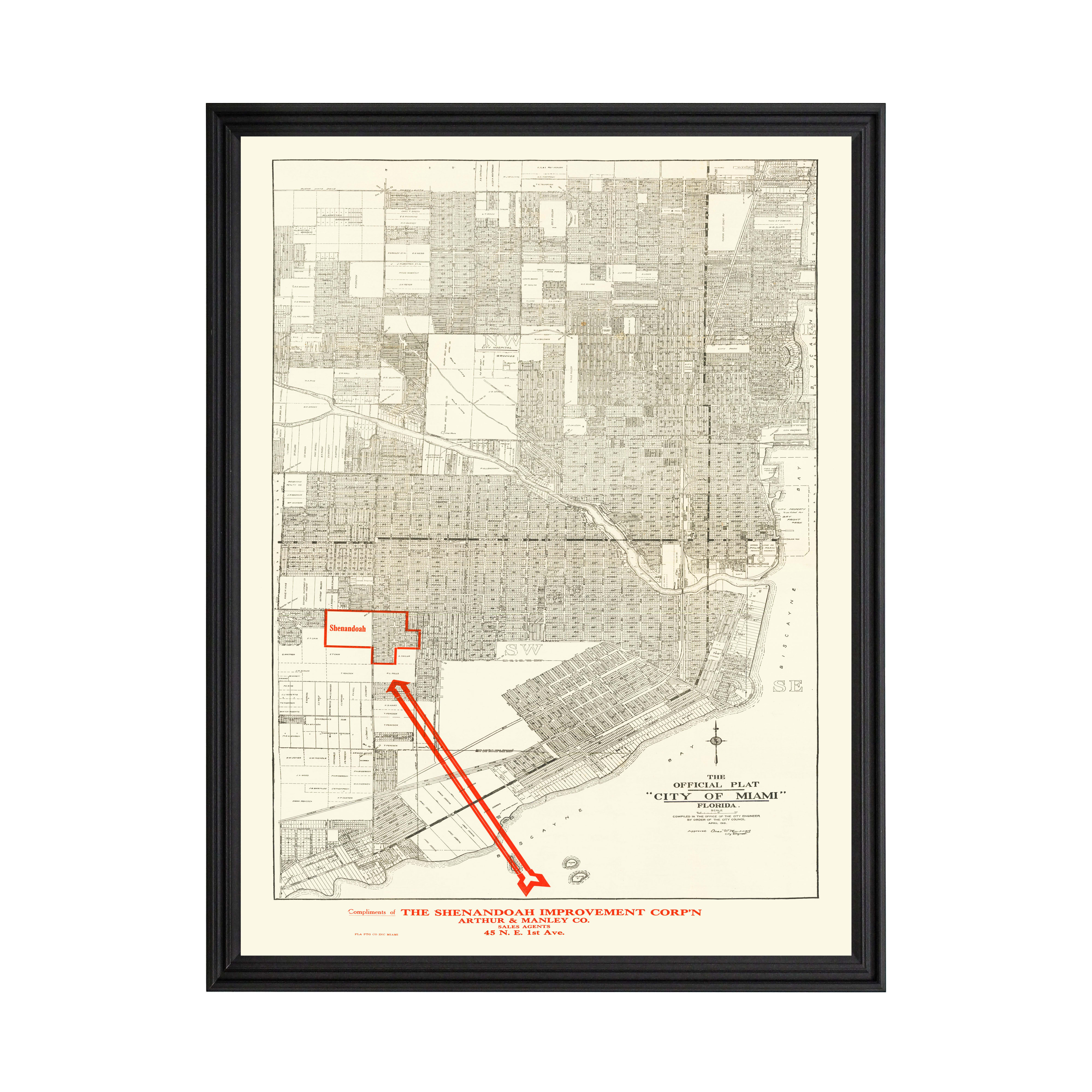 Miami Art, 1918 Vintage Map of Miami Florida, FL History Wall Decor ...