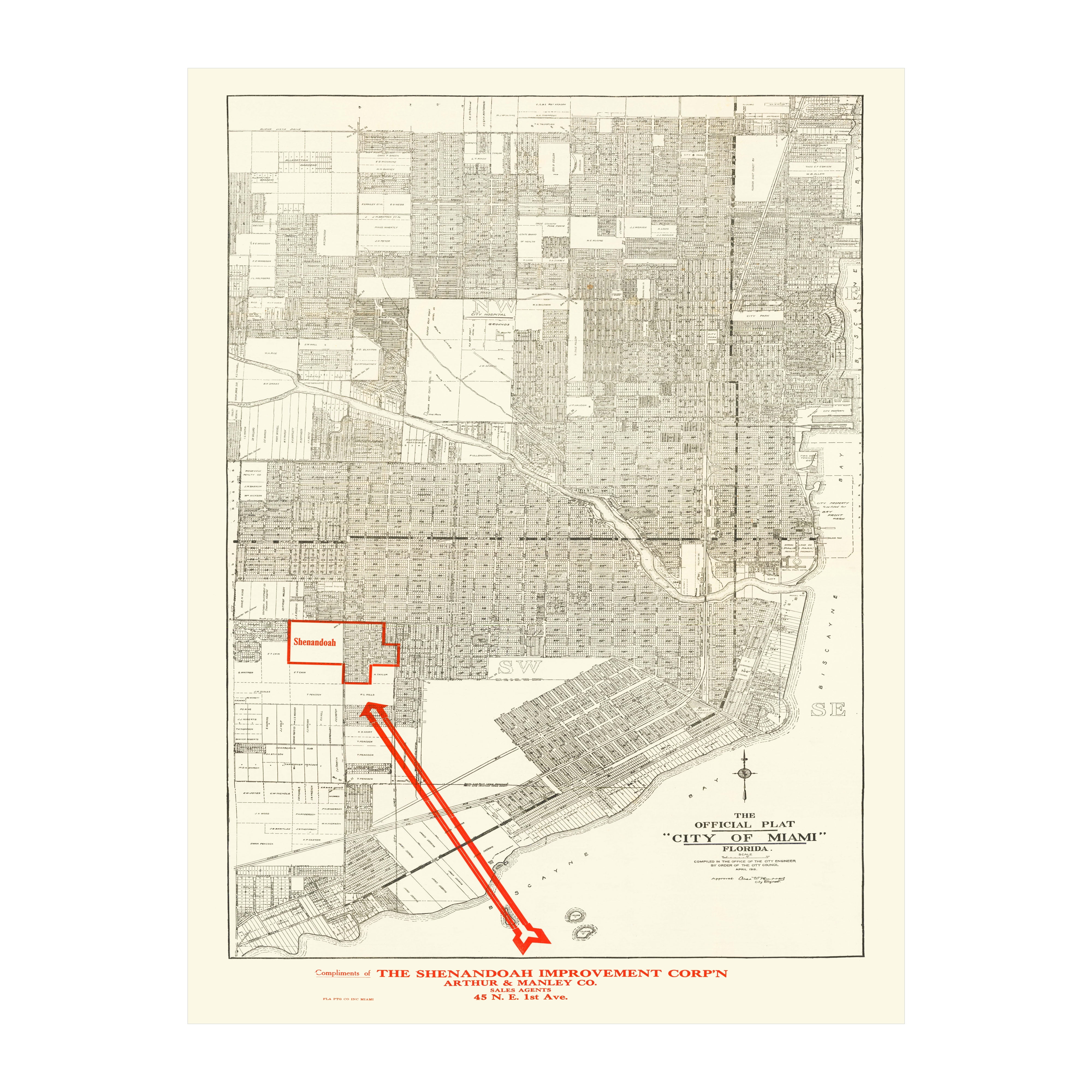 Miami Art, 1918 Vintage Map of Miami Florida, FL History Wall Decor ...