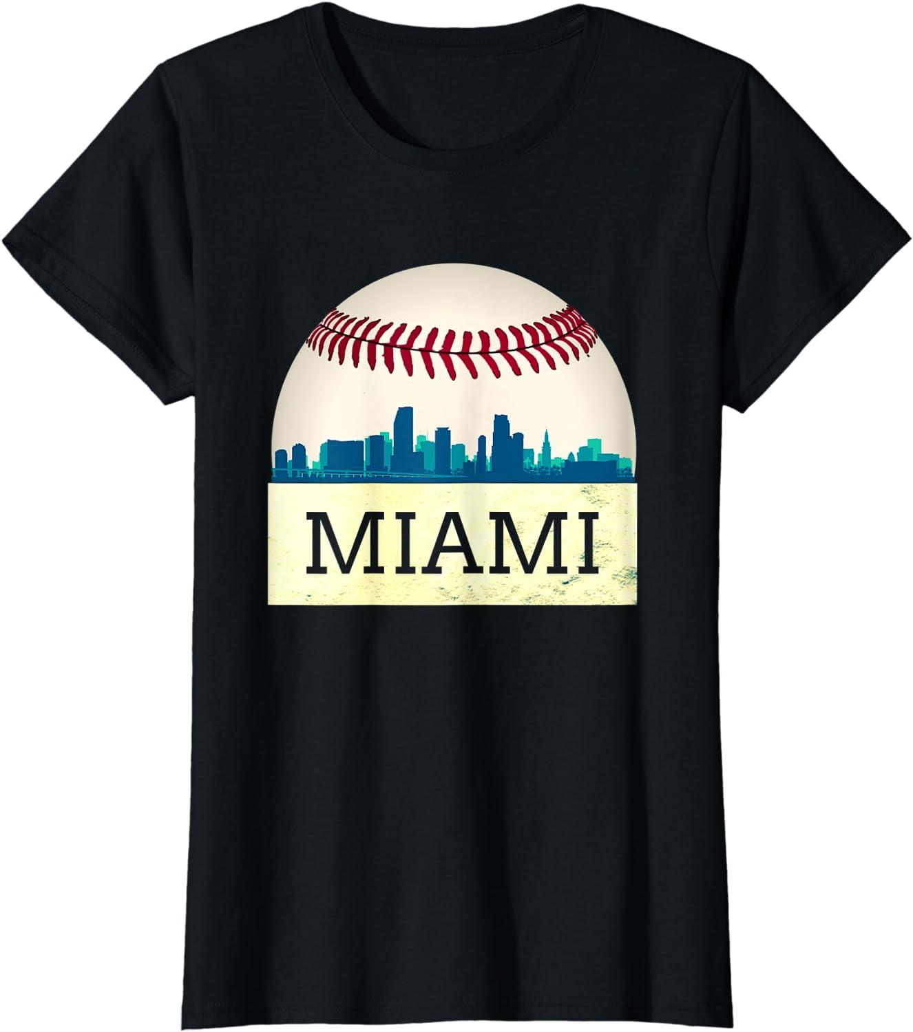 Miami Baseball Dress Cool Marlin Skyline on Giant Ball T-Shirt ...
