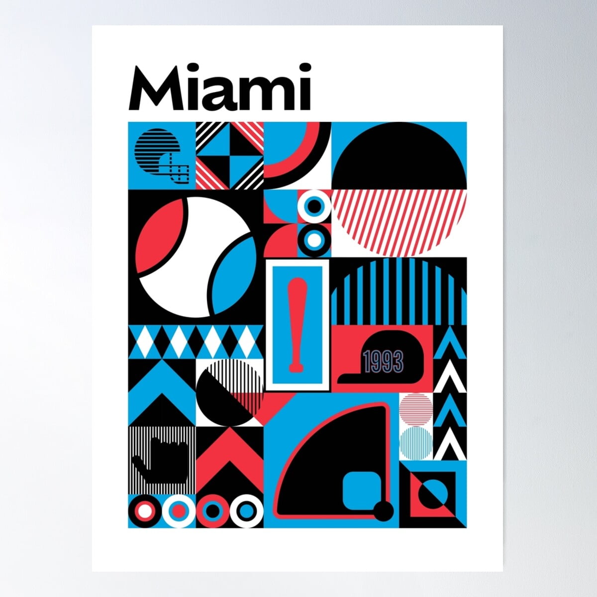 Miami Baseball Print, Minimalist Poster, Bauhaus City Art, Florida Team ...