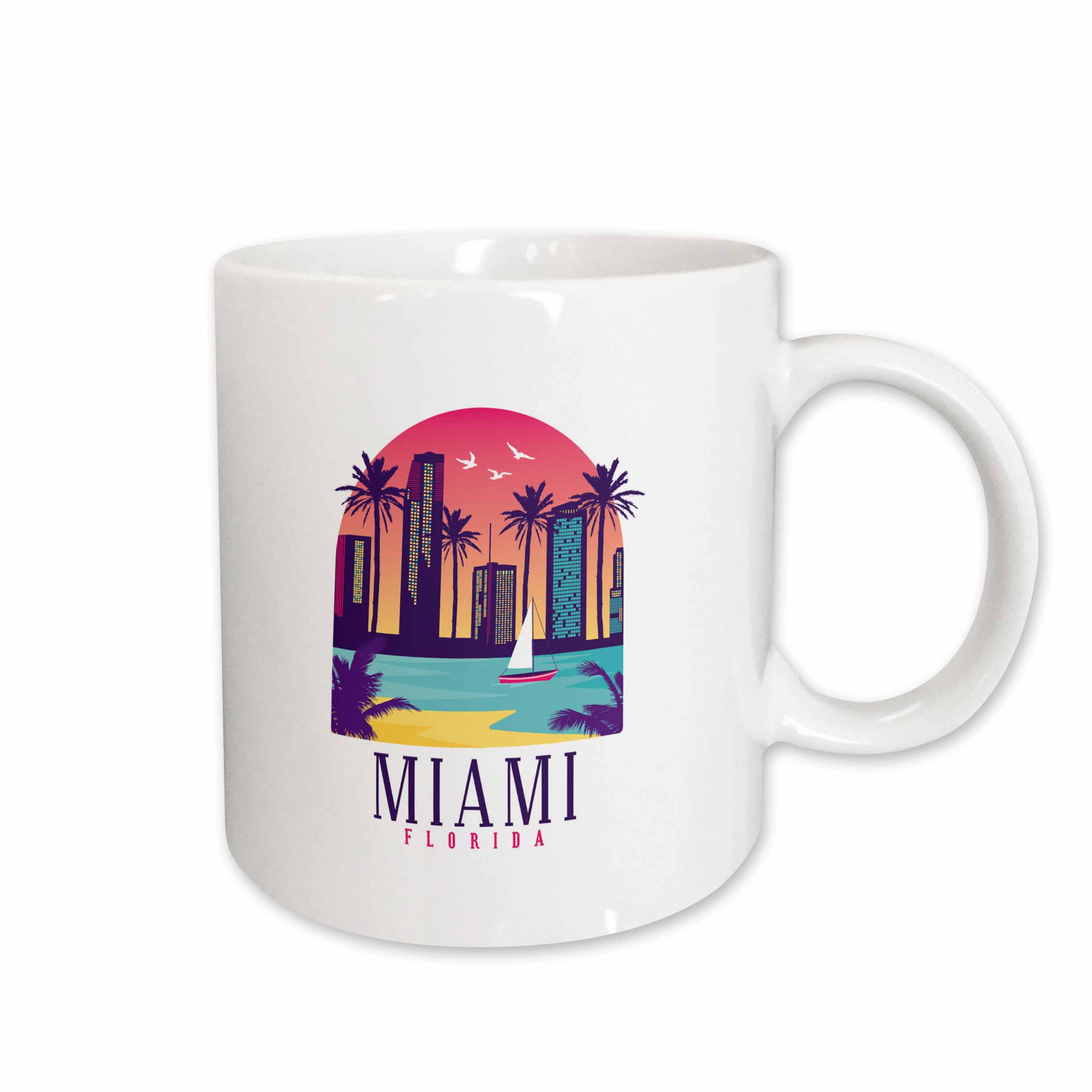 3drose, Miami Beach America with Ocean Palm Trees and Skyscrapers, 15oz ...