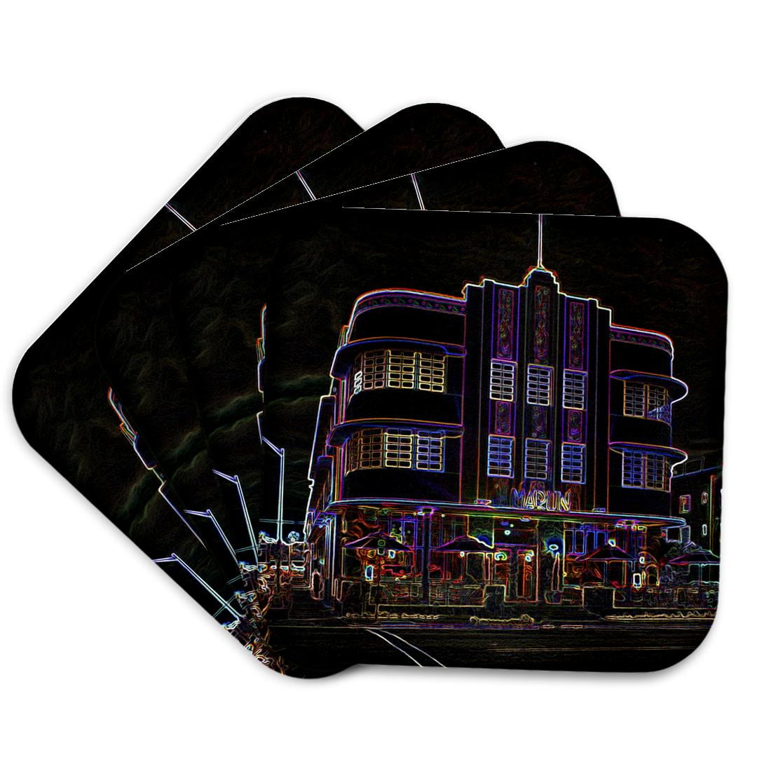 3drose, Miami Beach Art Deco in Neon, Set of 4 Coasters - Soft ...
