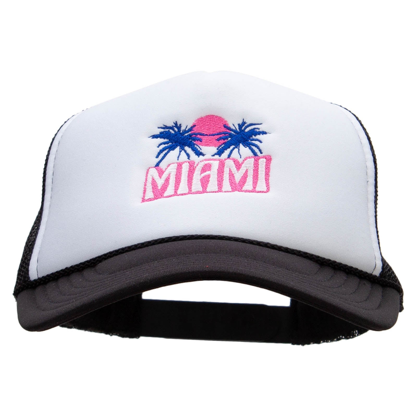 Miami Beach Embroidered Summer Foam Mesh Trucker Cap - Black White OSFM ...