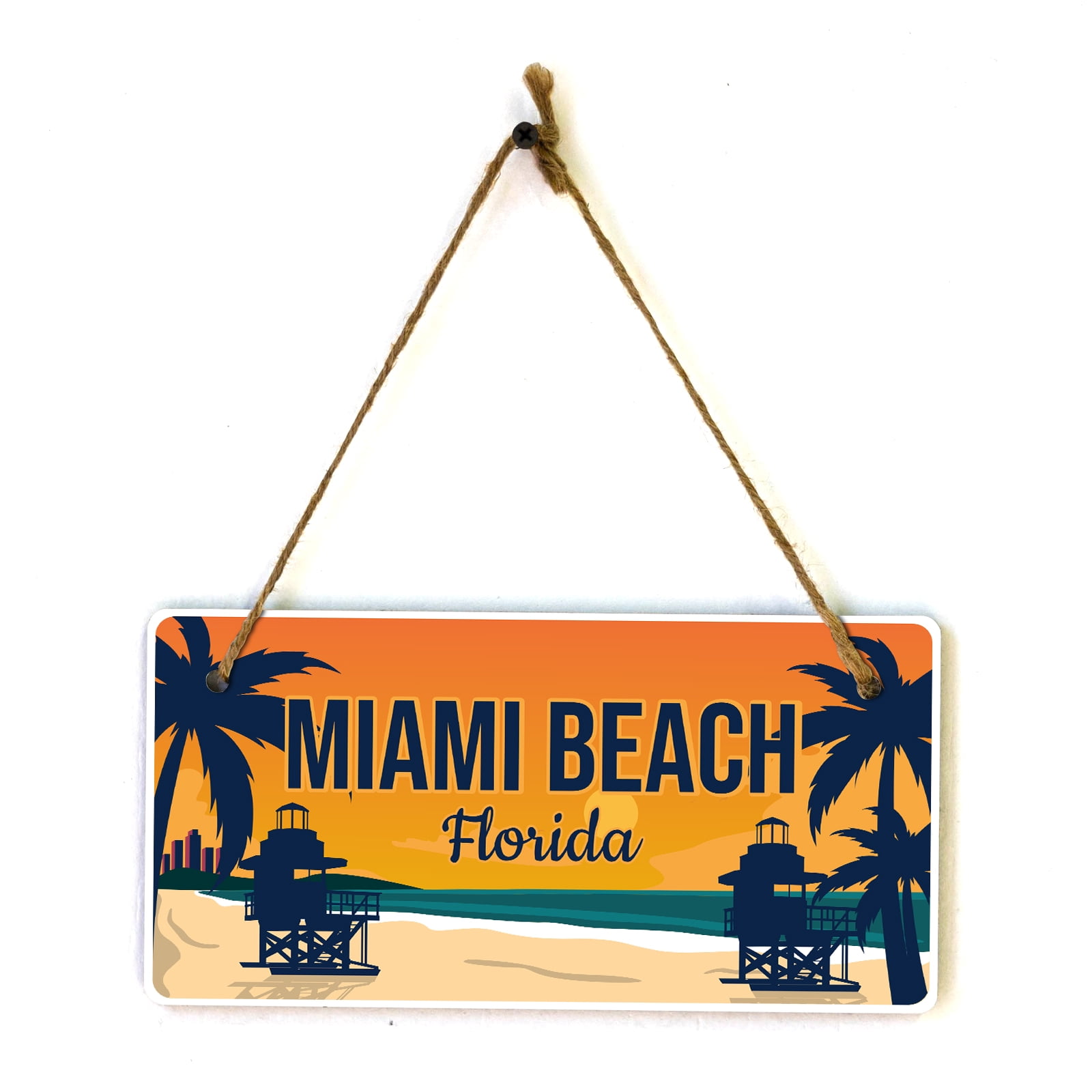Miami Beach, Florida 5x10 Hanging Plus Wall or Door Sign | Rustic Twine ...