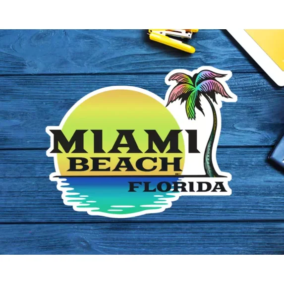 Miami Beach Florida Decal Sticker Sunset Palm Trees Phone Decal Water ...