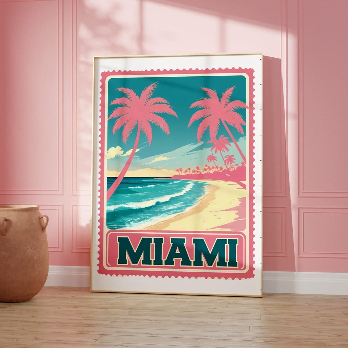 Miami Beach Pastel Travel Wall Art, Unframed Canvas Size 12x18 ...