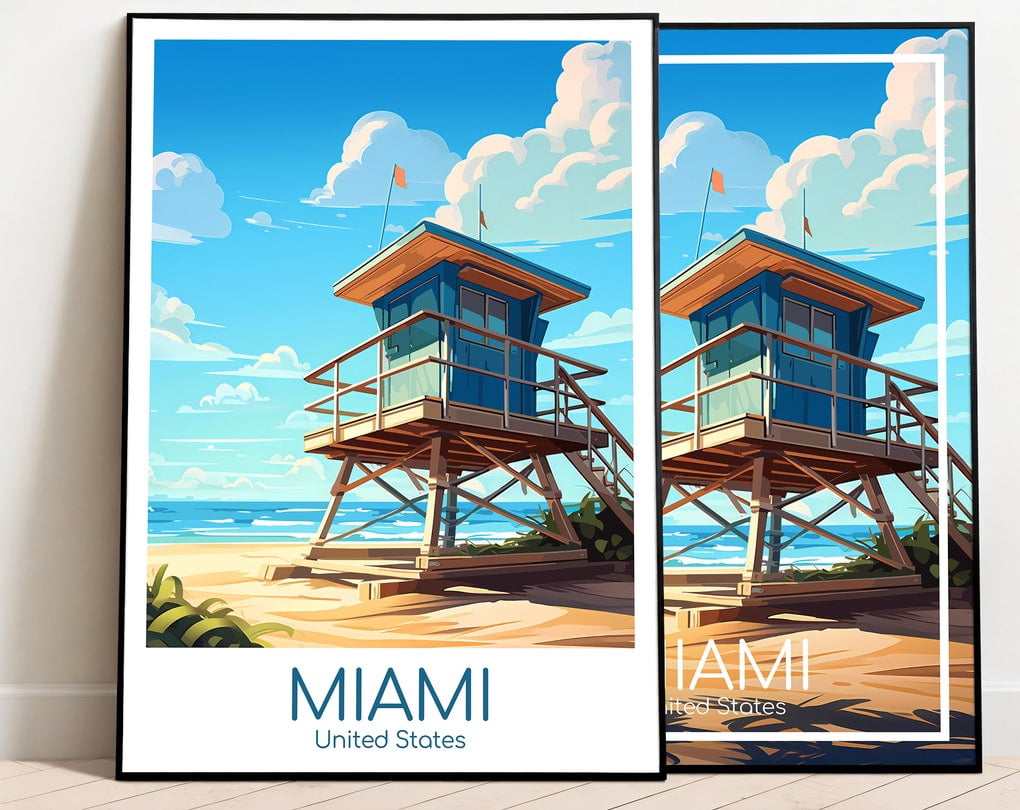 Miami Beach Travel Poster Miami Poster Wall Art Usa Vintage Poster ...