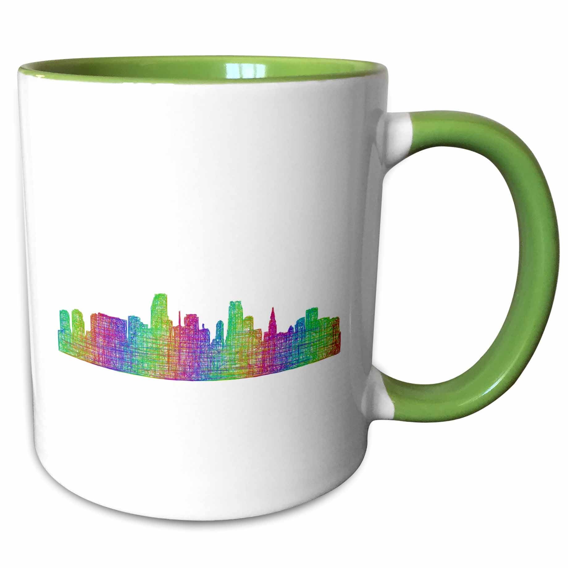 3drose, Miami City Skyline - Multicolor Line Art, 15oz Two-tone Green ...