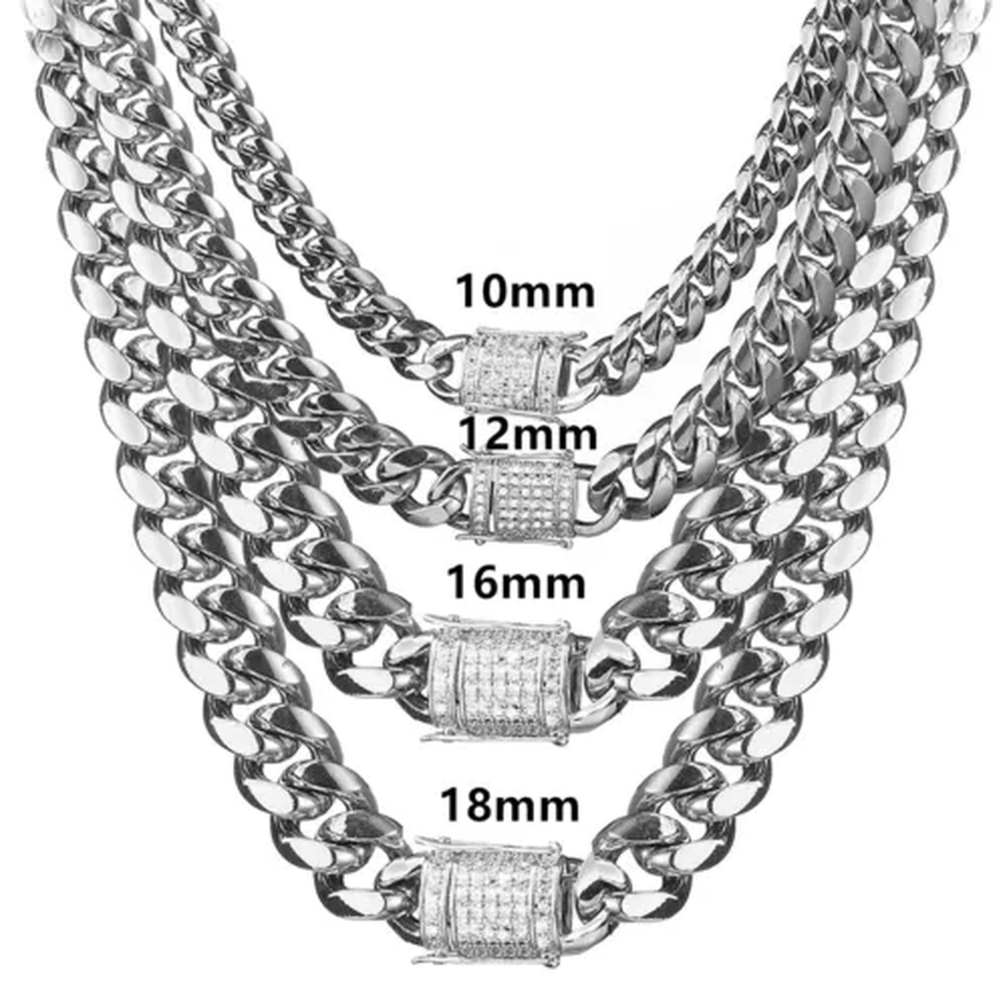 Miami Cuban Link Chain Necklace Rhinestone Clasp 18K Gold Stainless ...