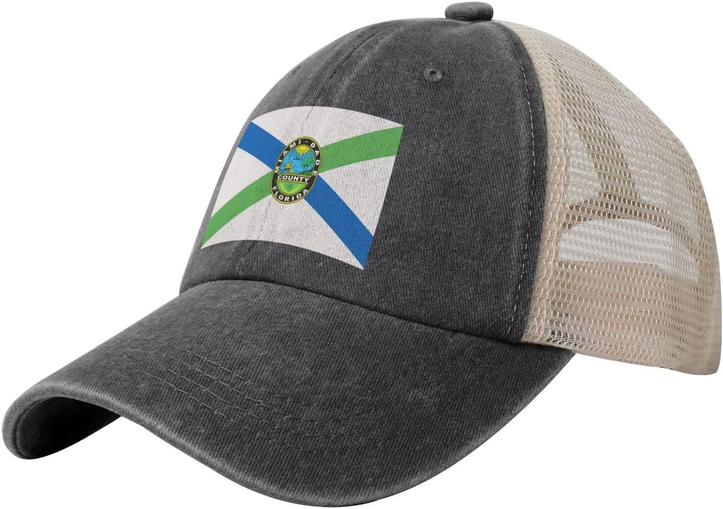 Miami-Dade County Florida Outdoor Washed Denim Mesh Hat Denim Baseball ...
